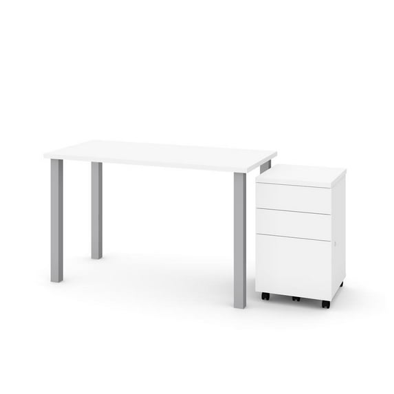 Bestar Universal 48"W Table Computer Desk With Assembled Mobile ...