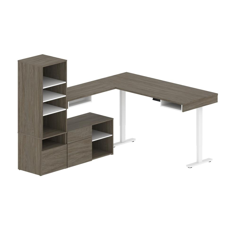 Bestar Viva Two 72W L-Shaped Standing Desks with Credenza and Shelving ...