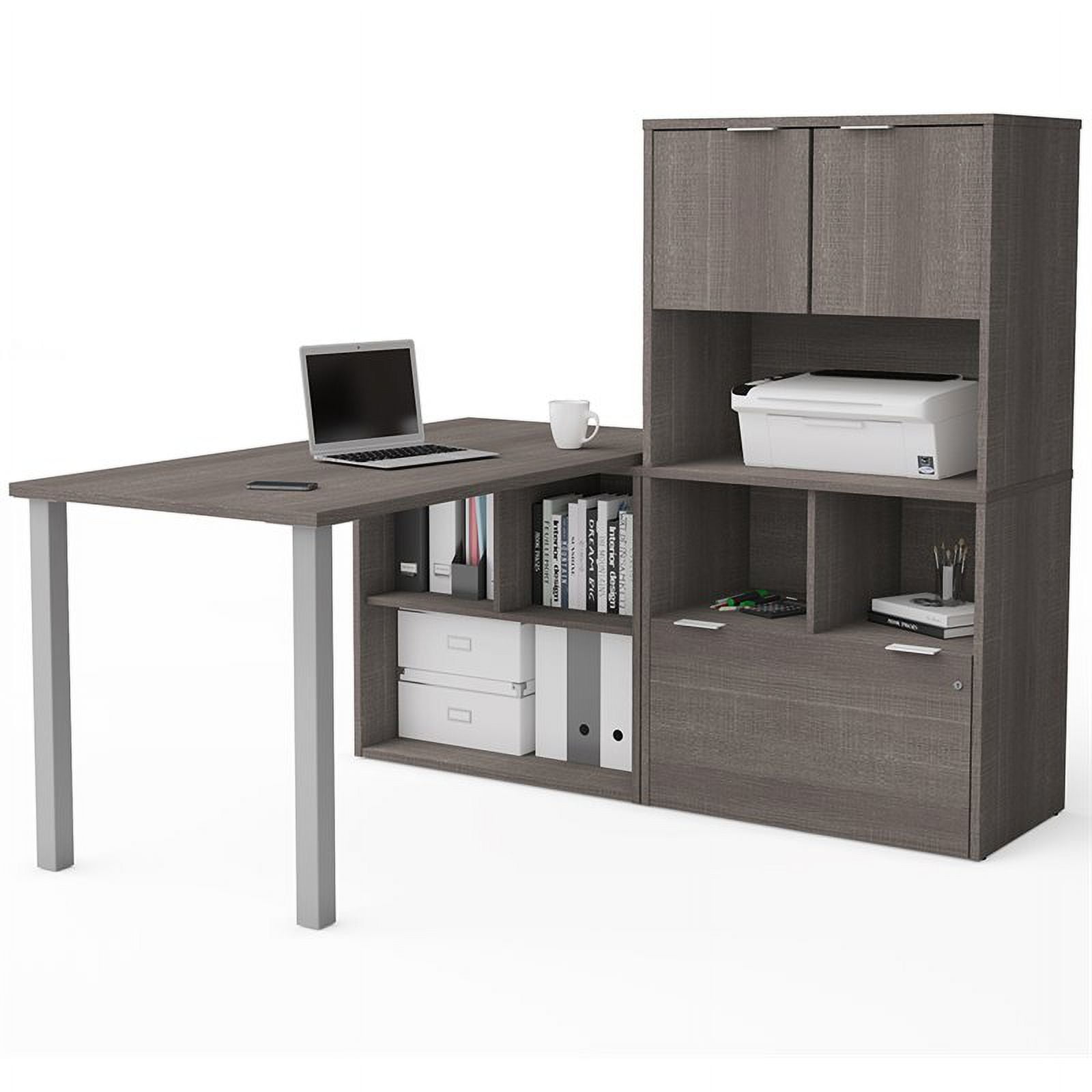 Bestar i3 Plus L Shape Computer Desk with Hutch in Bark Gray - Walmart.com