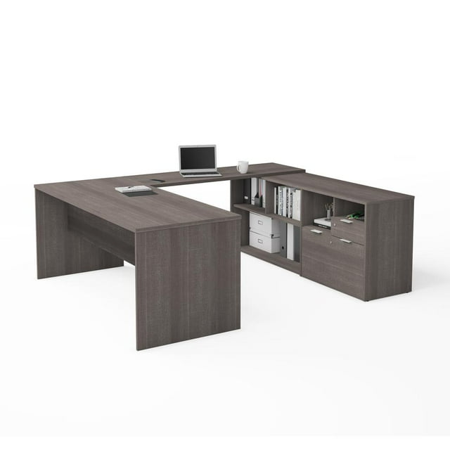 Bestar i3 Plus U Shape Computer Desk in Bark Gray - Walmart.com