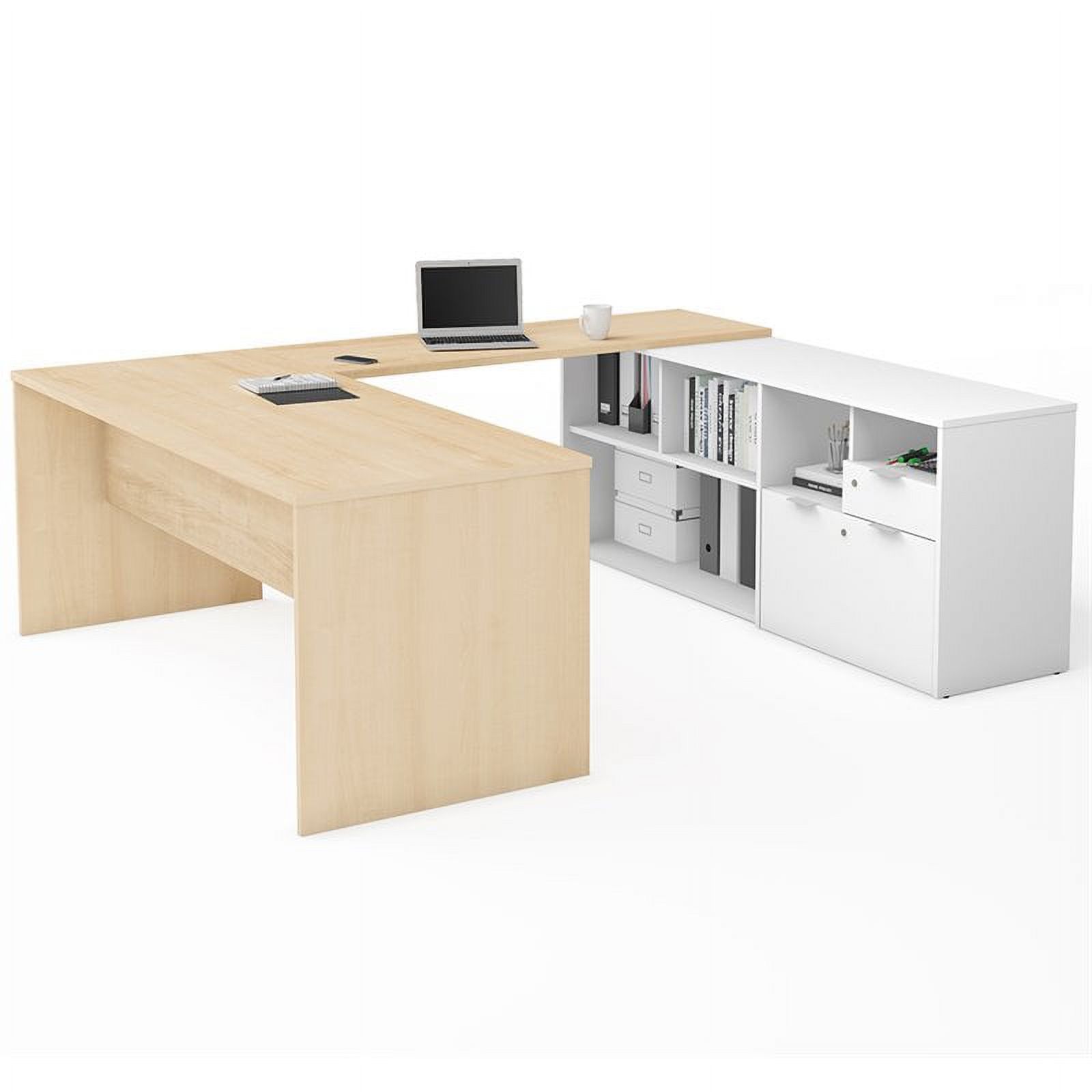 Bestar i3 Plus U Shape Computer Desk in Northern Maple and White ...