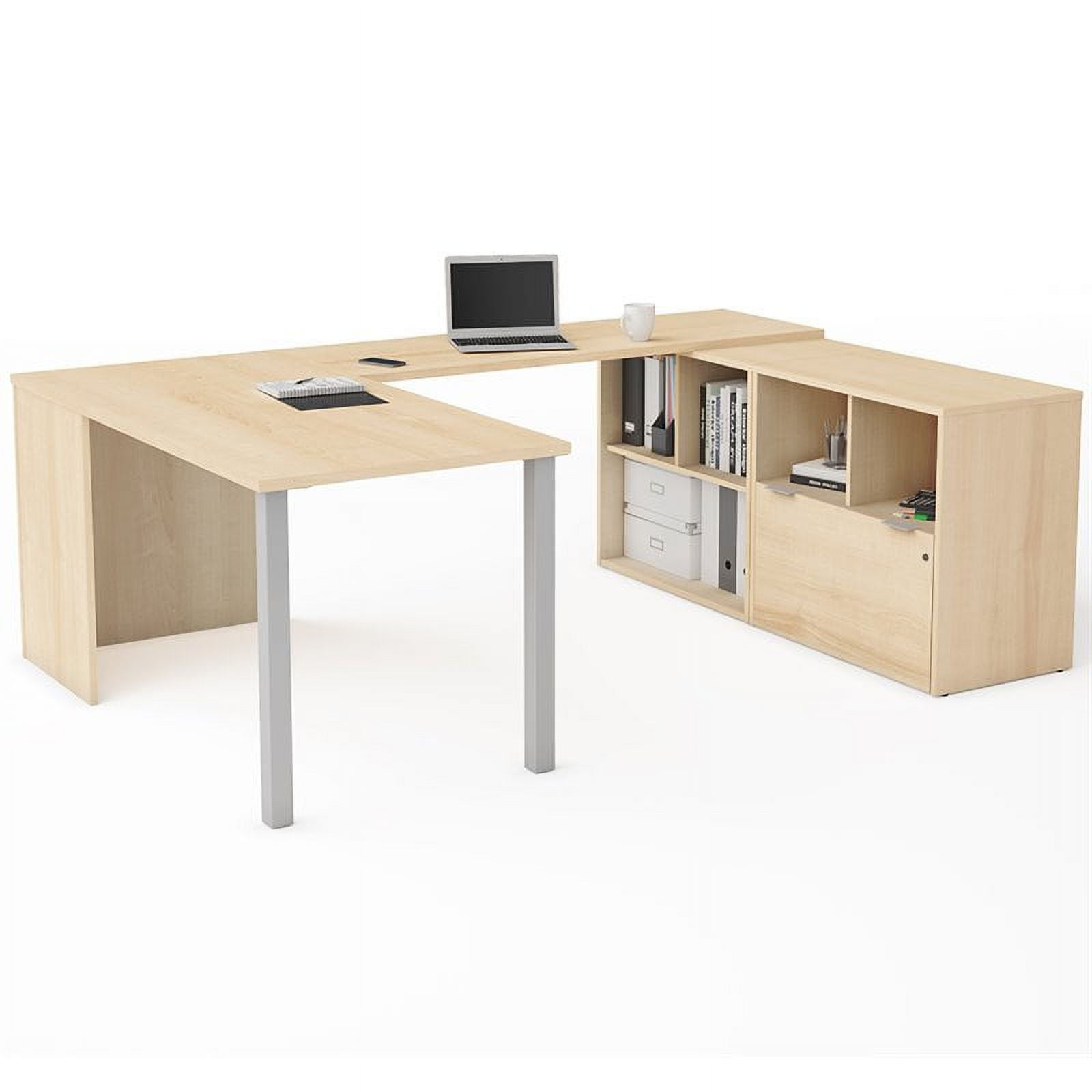 Bestar i3 Plus U Shape Computer Desk in Northern Maple - Walmart.com