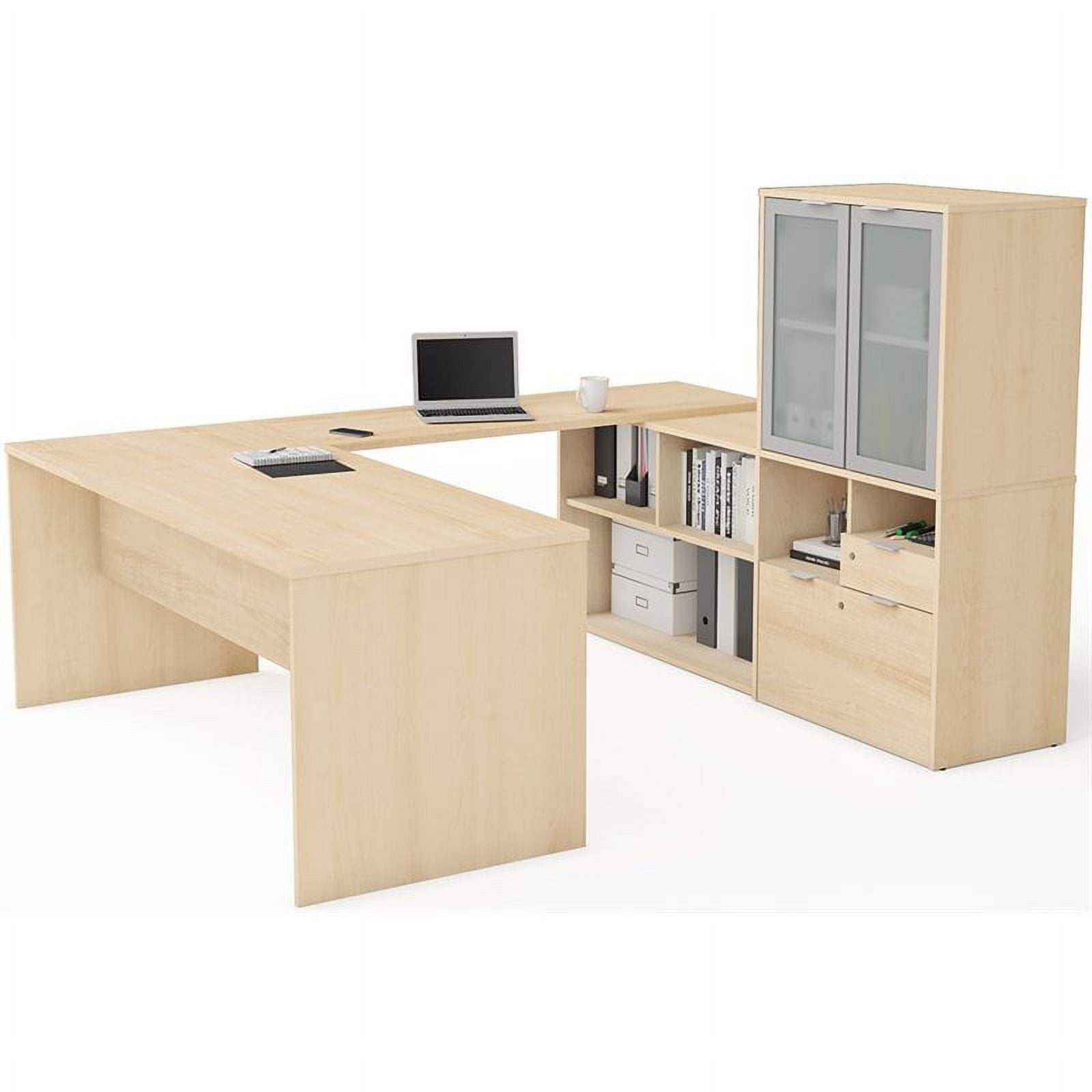 Bestar i3 Plus U Shape Computer Desk with Hutch in Northern Maple ...