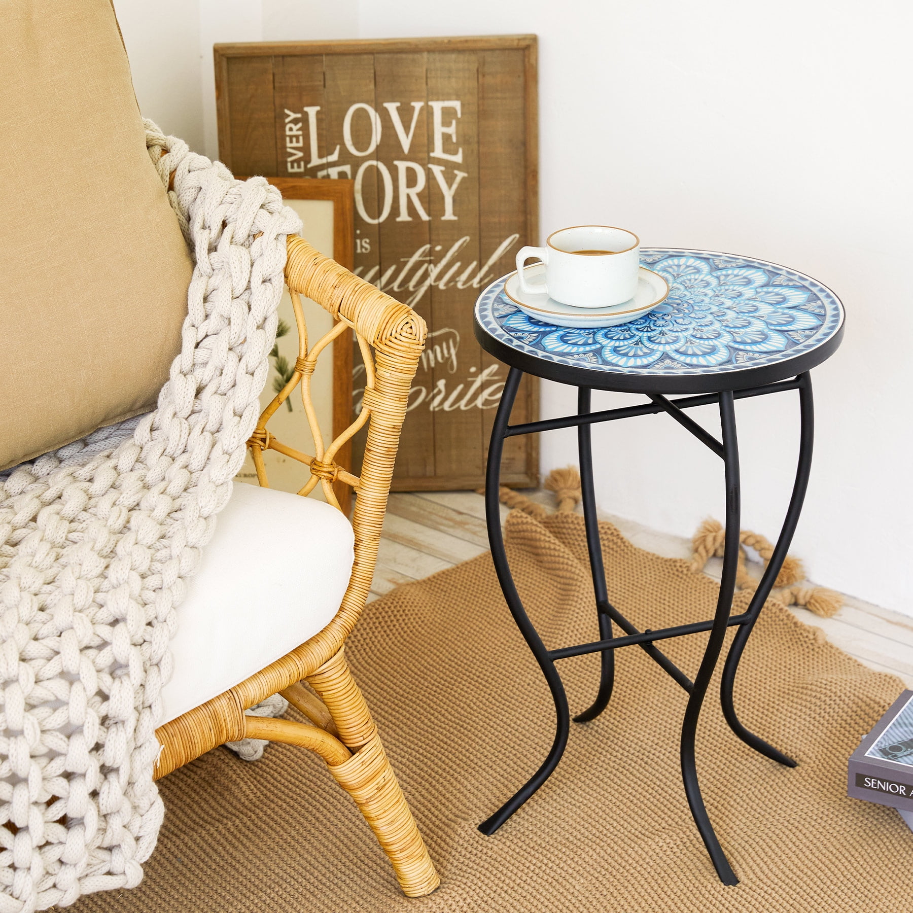 Bestco 14 Inch Mosaic Outdoor Table Plant Stand for Living Room Patio ...