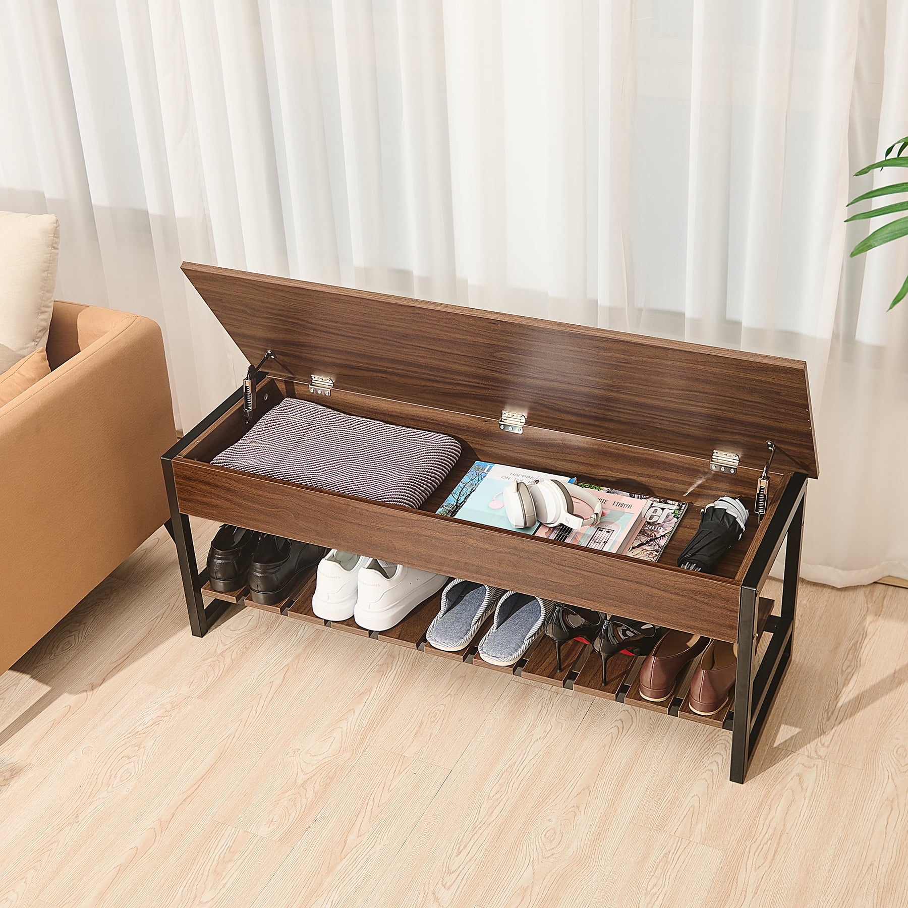 Bestco 2 Tier Shoe Bench with Storage Cabinet and Shoe Rack for ...
