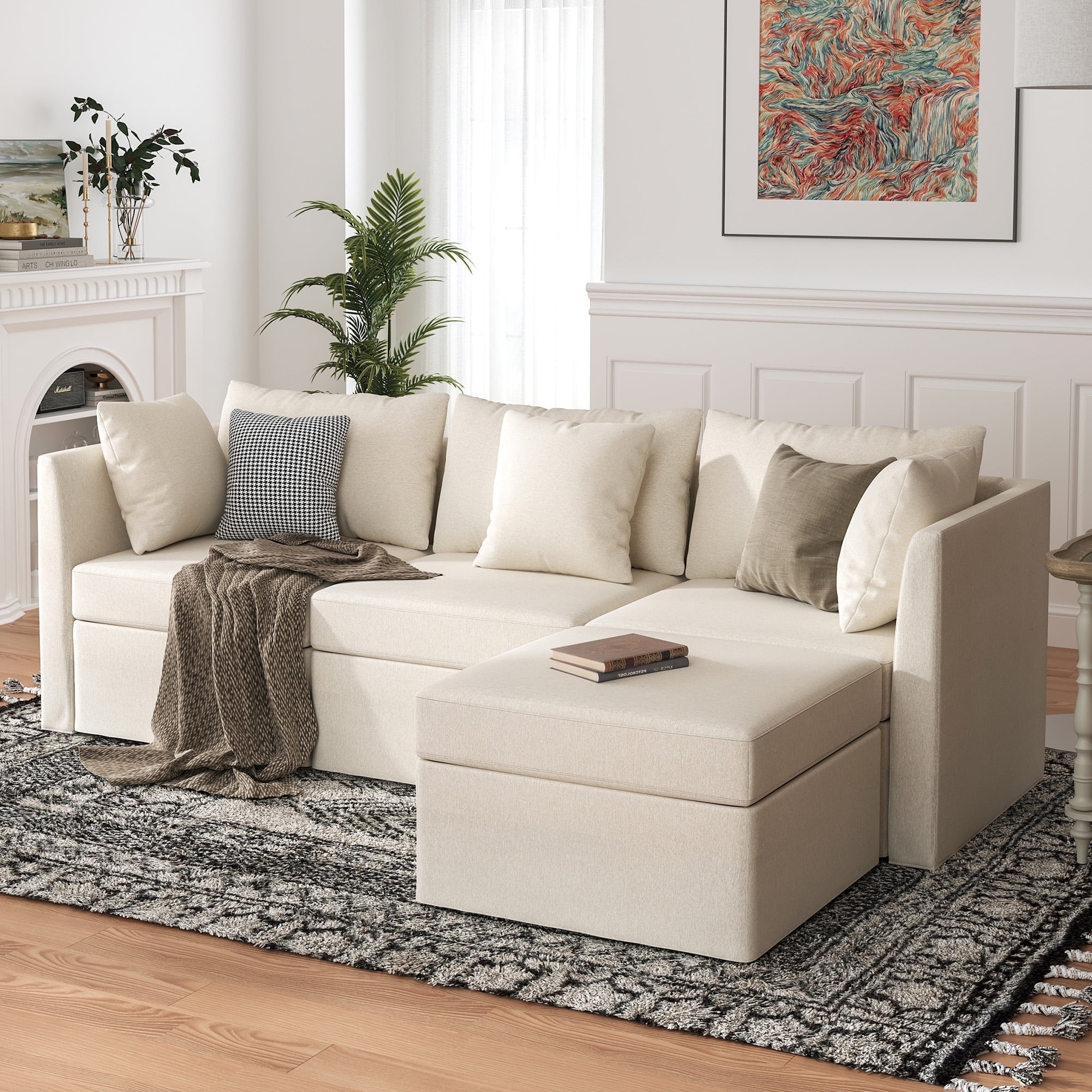 Bestco 3 Seat Modular Sectional Sofa Convertible L Shaped Sofa with ...