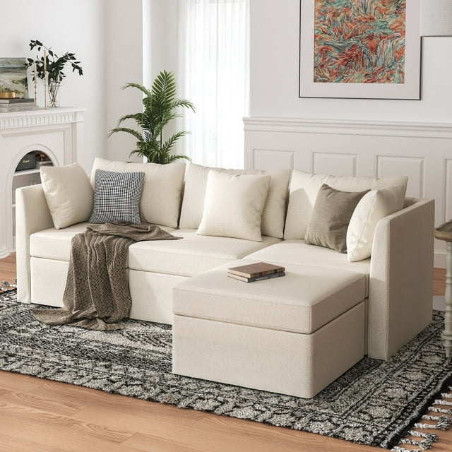 Bestco 3 Seat Modular Sectional Sofa Convertible L Shaped Sofa with ...