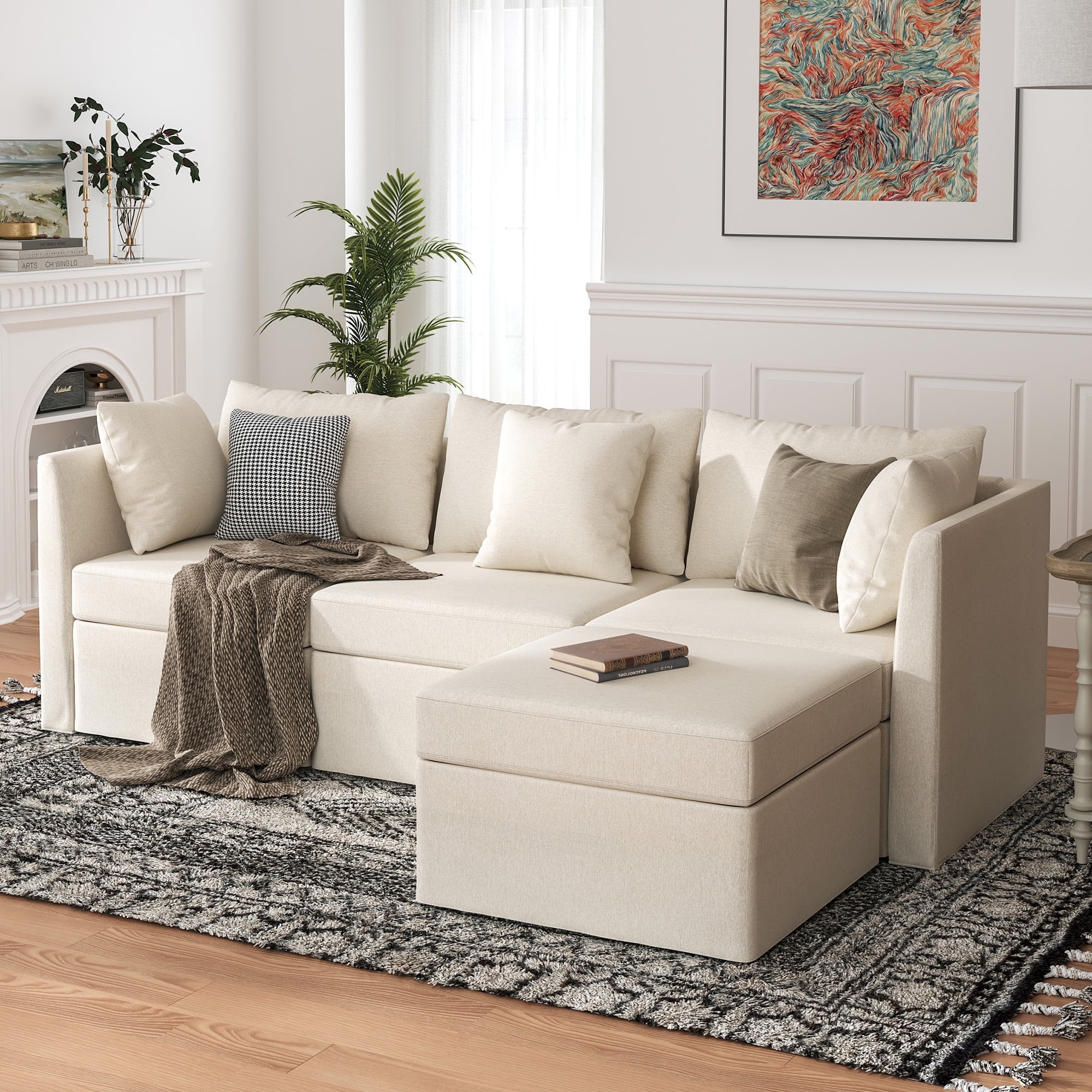 Bestco 3 Seat Modular Sectional Sofa Convertible L Shaped Sofa with ...