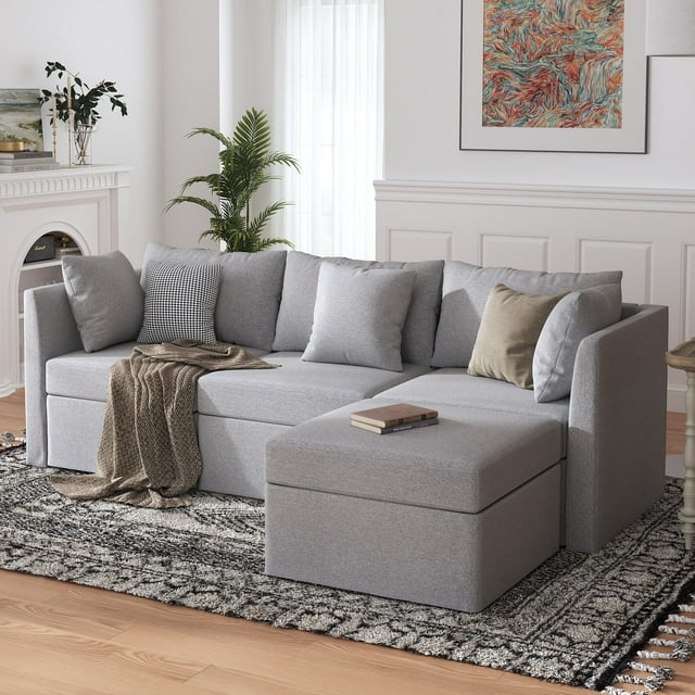 Bestco 3 Seat Modular Sectional Sofa Convertible L Shaped Sofa with ...