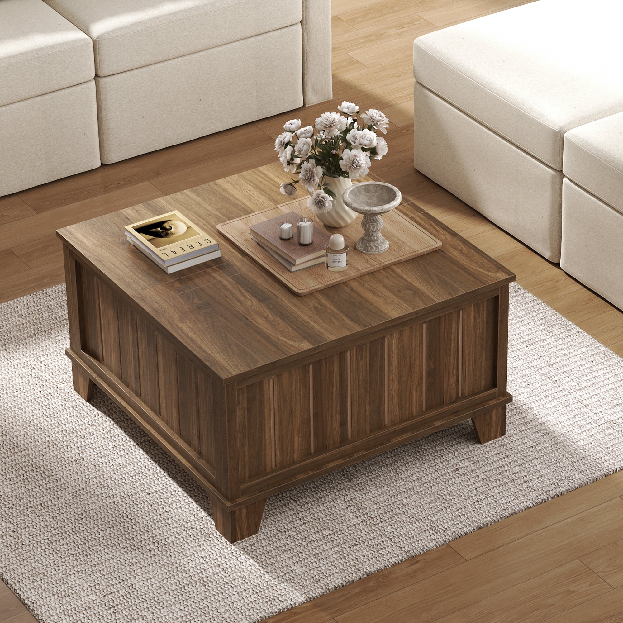 Bestco 31.5" Farmhouse Coffee Table with Storage Rustic Center Table ...