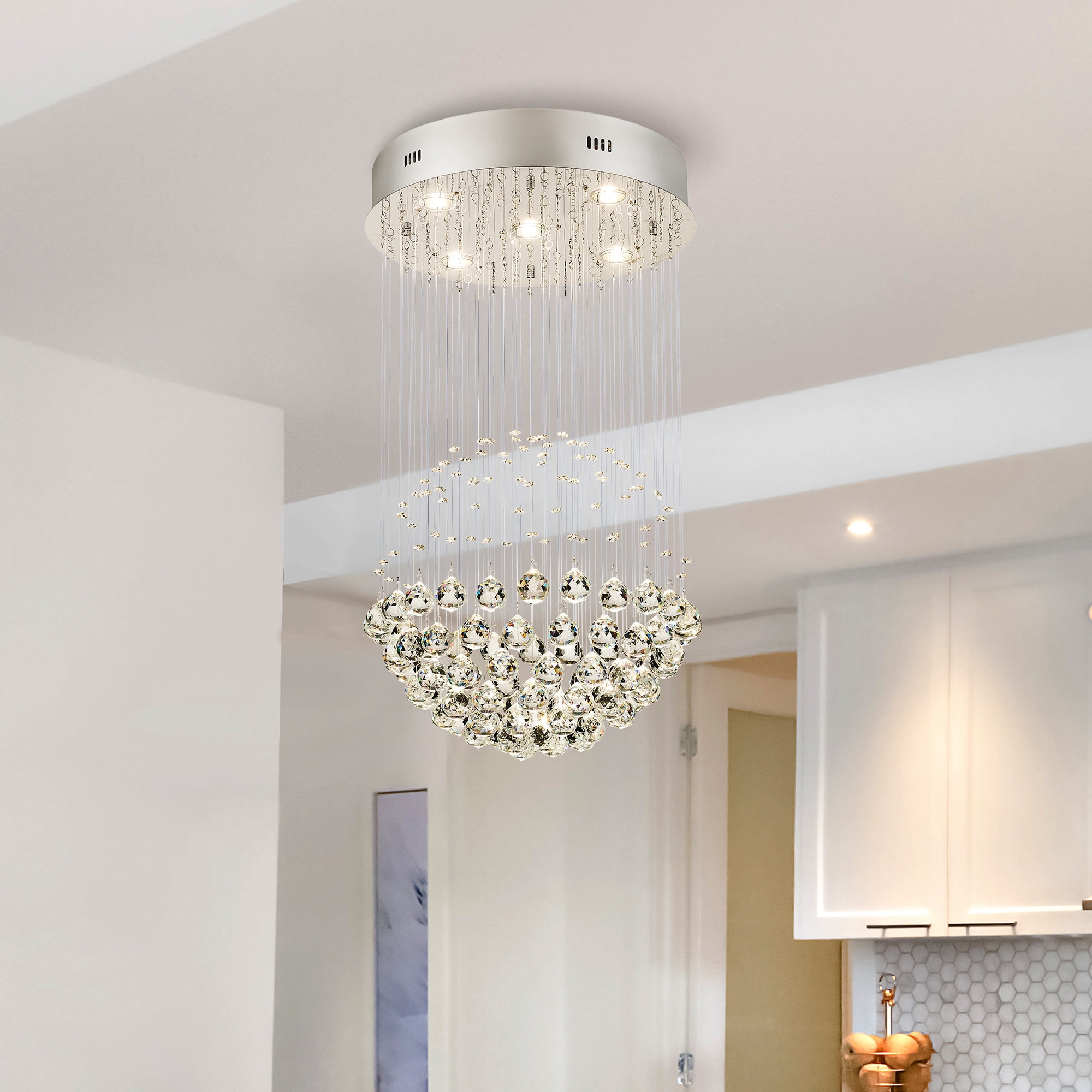 Bestco 31" Crystal RaindropFlush Mount Chandelier LED Lights K9 Crystal ...