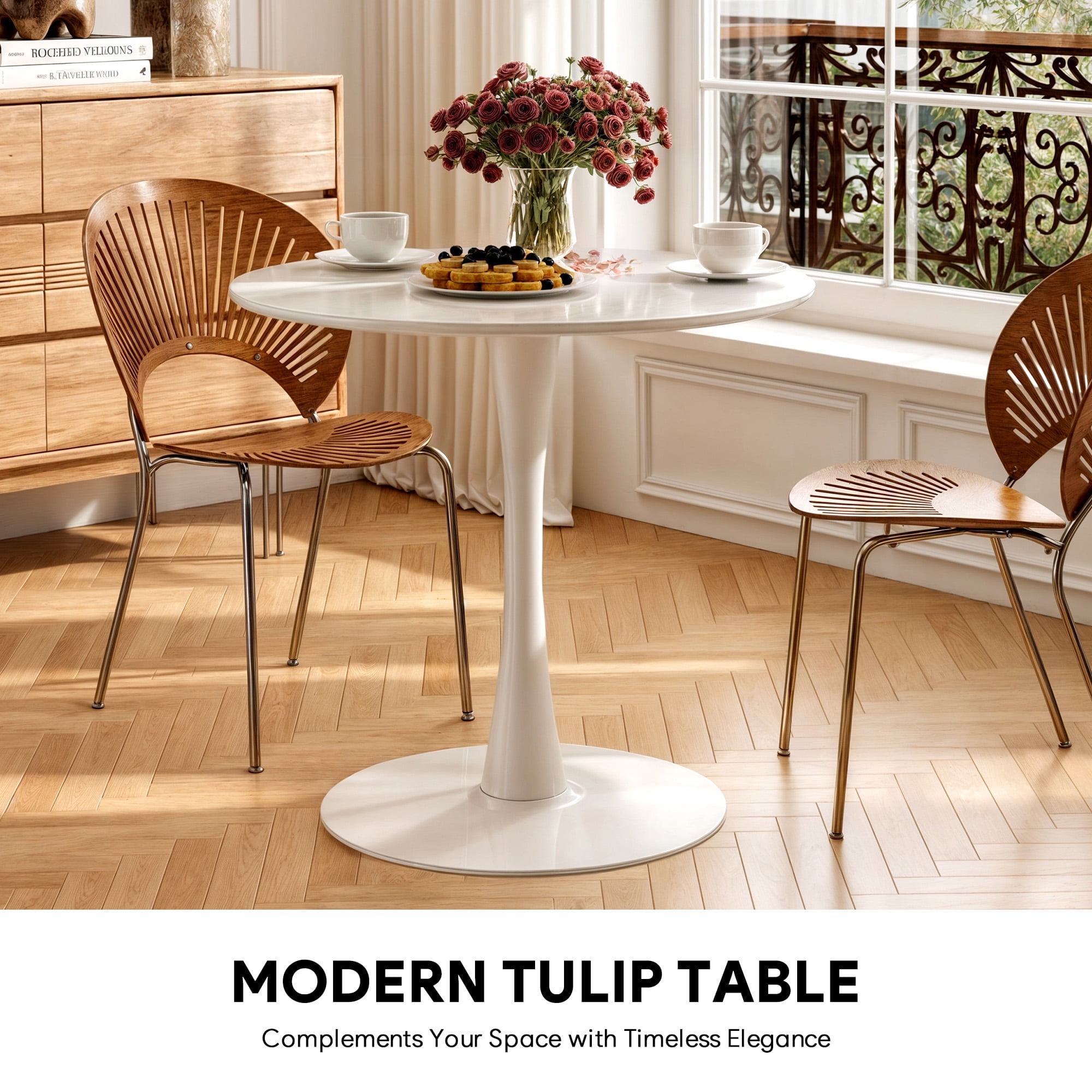 Bestco Round Dining Table, 33 Inch Modern Tulip Table with MDF Top and ...