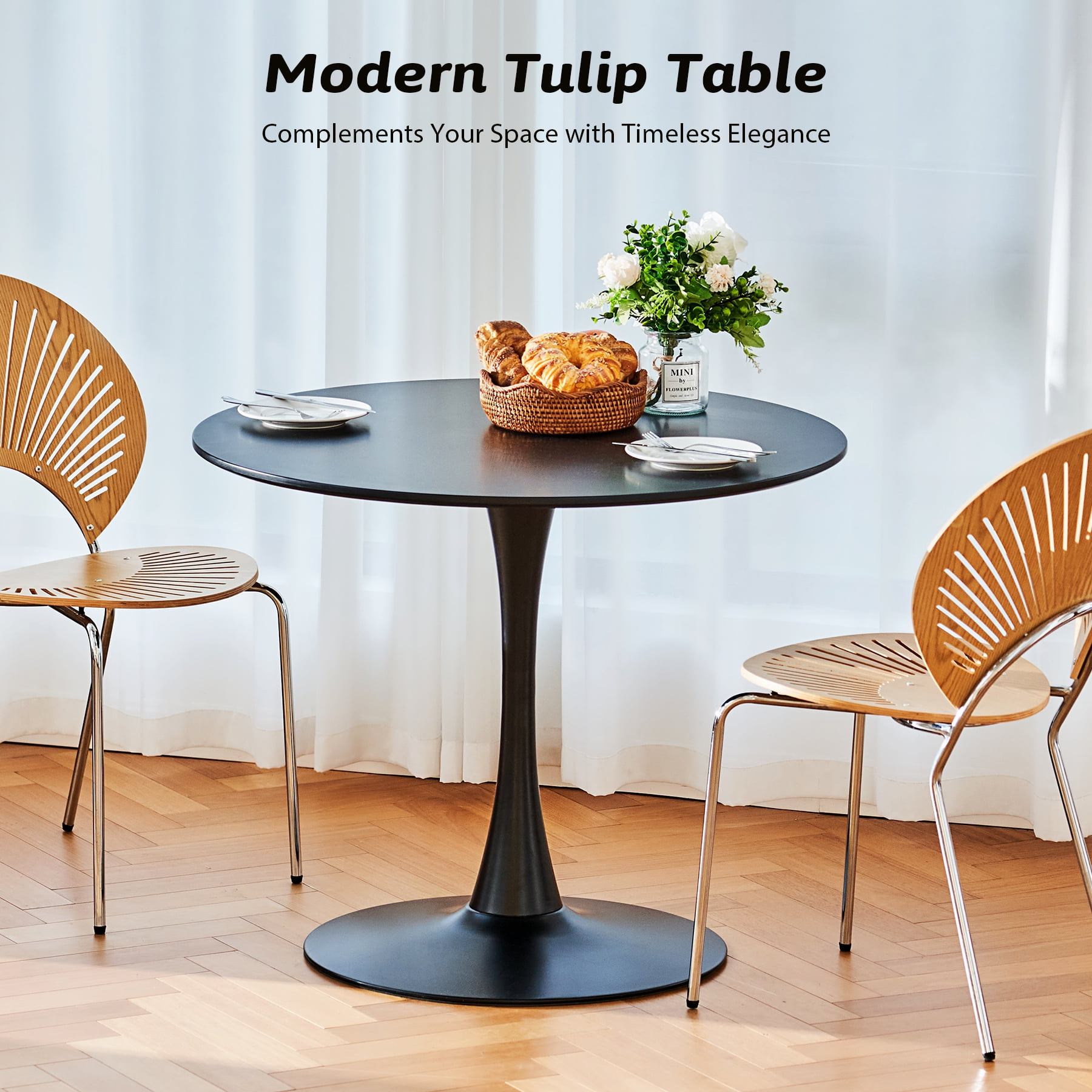 Bestco 36 Inch Tulip Table with MDF Top and Steel Base, Small Pedestal ...