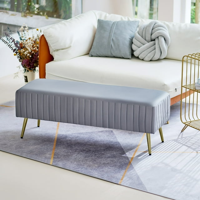 Bestco 46" Upholstered Velvet Bench | Extra-Long Ottoman Footrest Stool ...