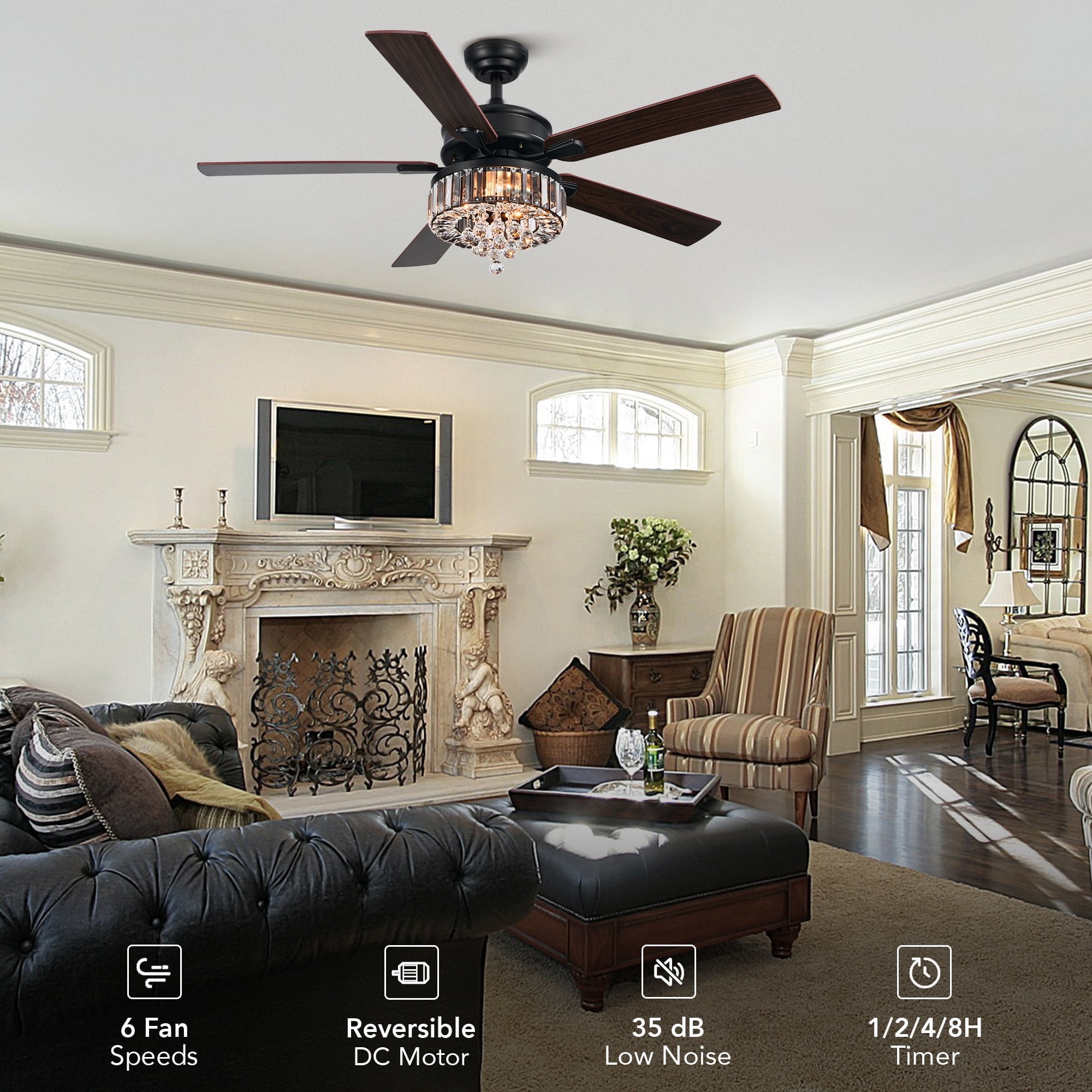 Bestco 52" Easy Install Ceiling Fan with LED Light, 3 Blade, Downrod ...