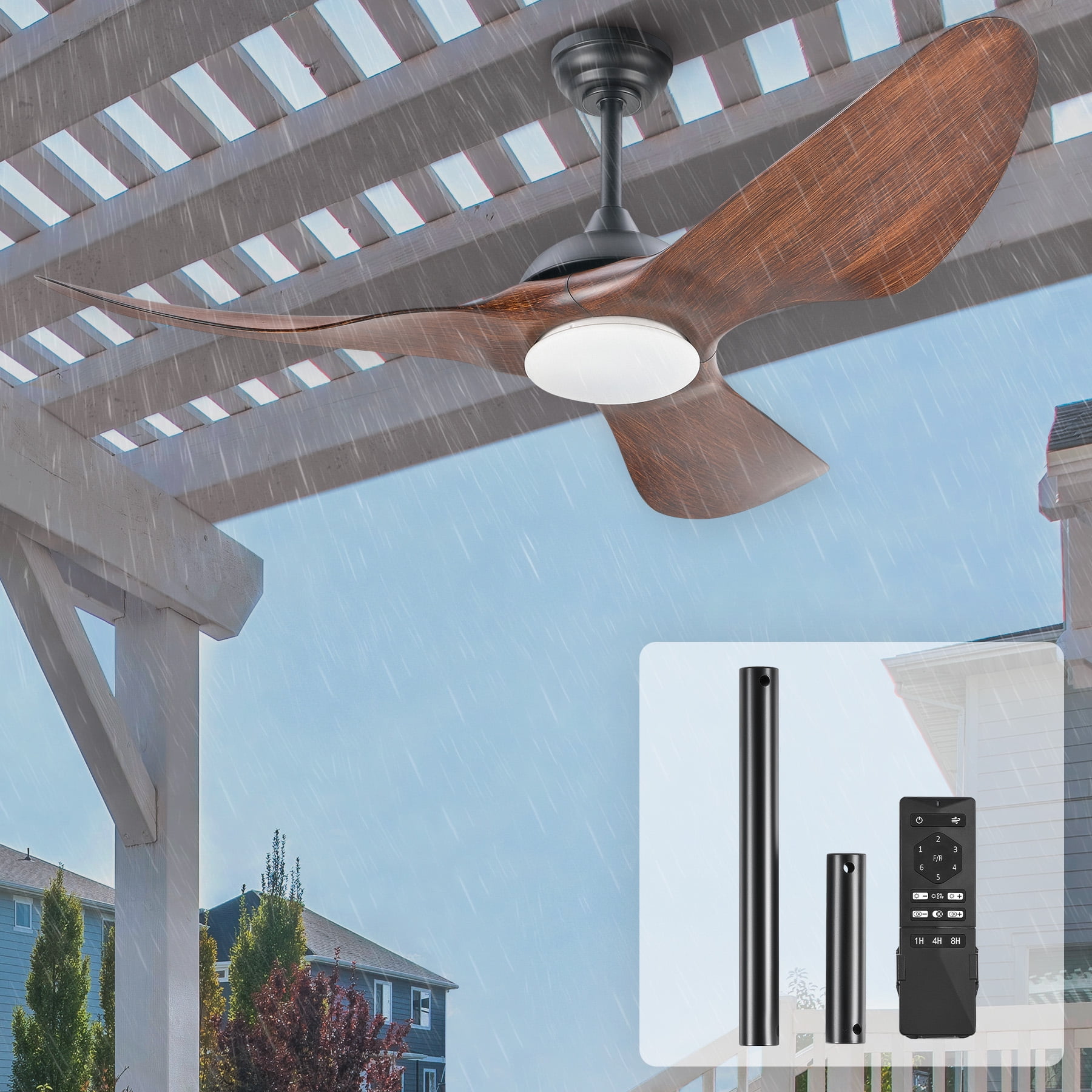 Bestco 52" Ceiling Fans with Lights, Indoor&Outdoor Waterproof Ceiling ...