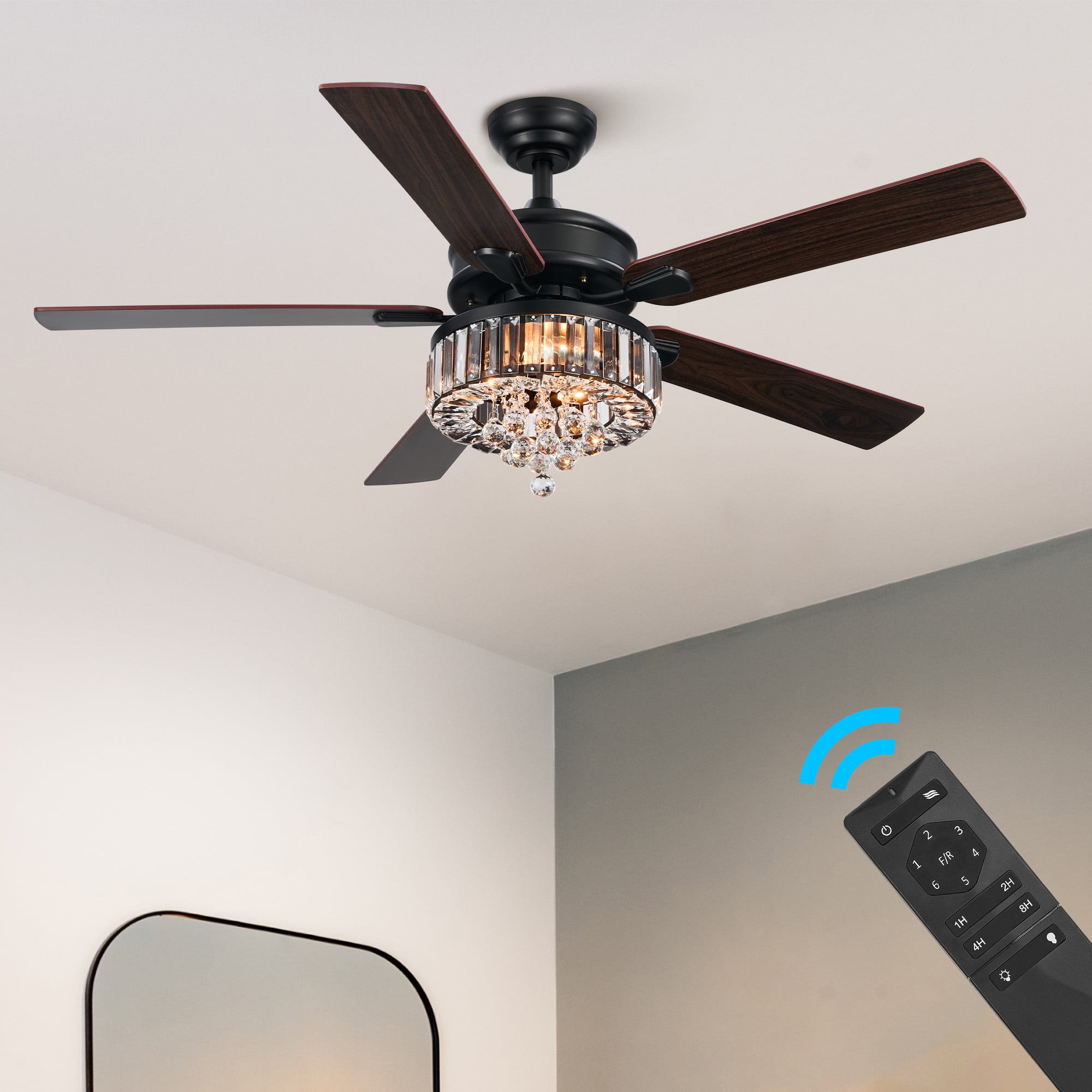 Bestco 52" Chandelier Crystal Ceiling Fan with Light 6 Speeds 5 Dual ...