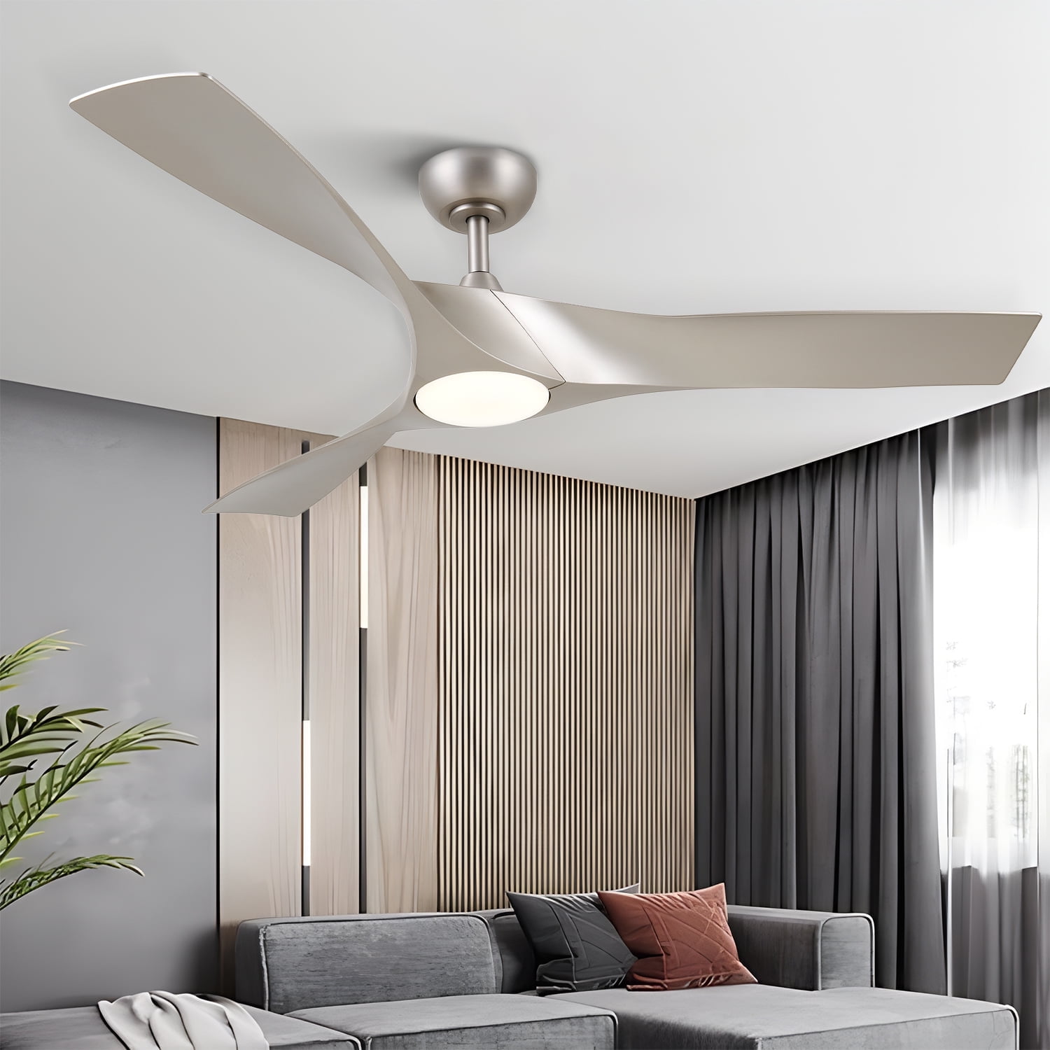 "Bestco 52"" Nickel Modern Ceiling Fan, LED Light, Remote Control, 3 ...