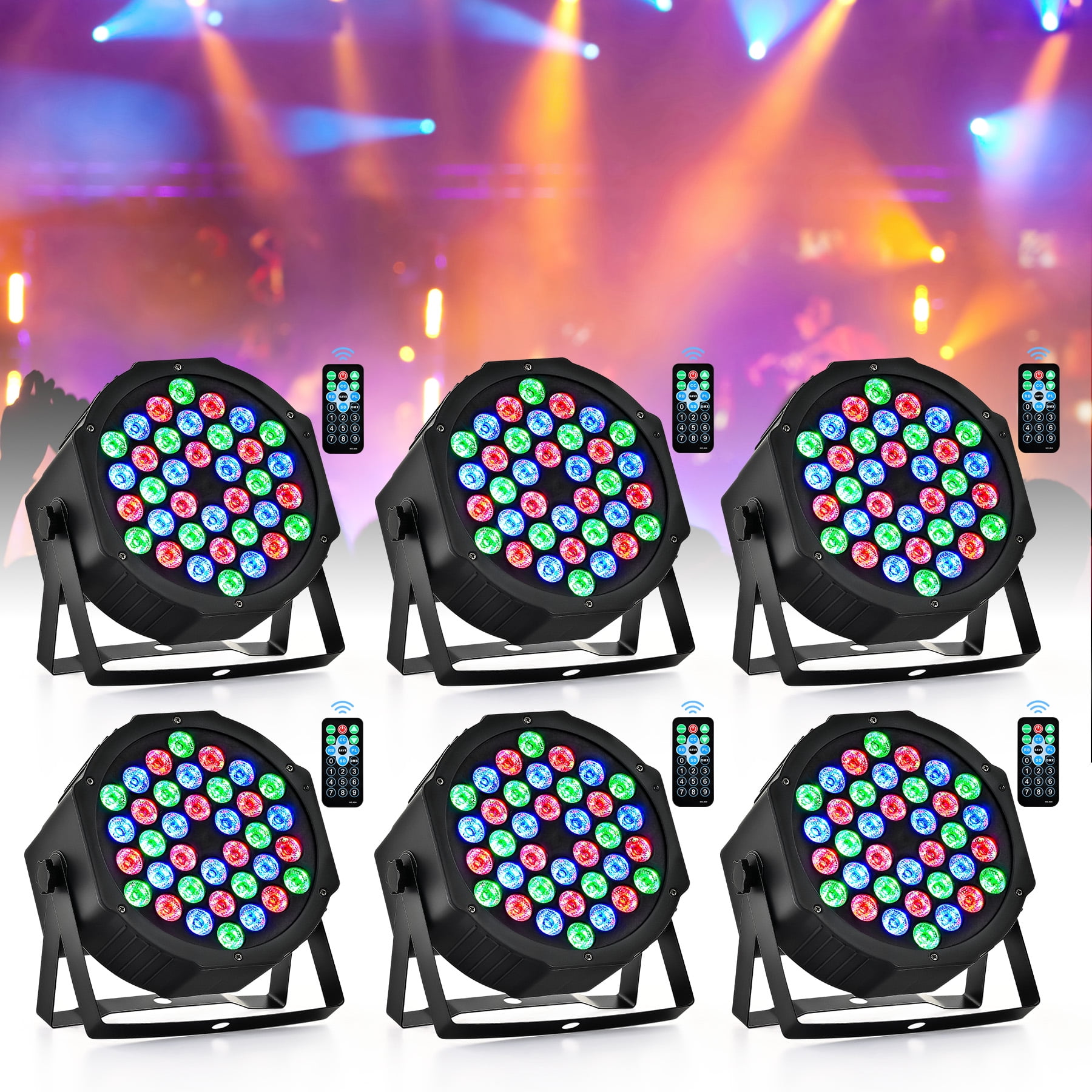 Bestco 6 Pack Stage Lights, 36 LED Par Lights with Remote Control, DMX ...