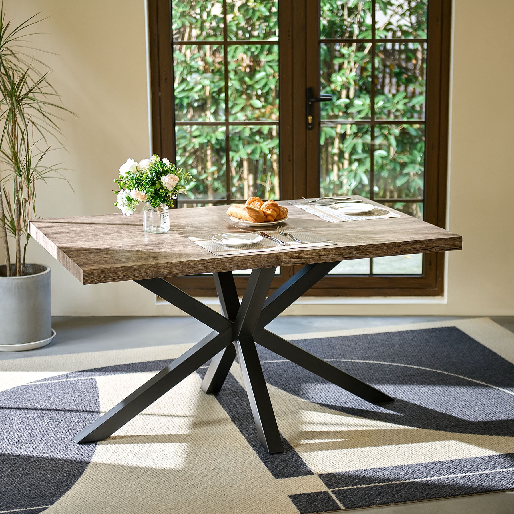 Bestco 71″ Extendable Pedestal Dining Table, Kitchen Table with ...