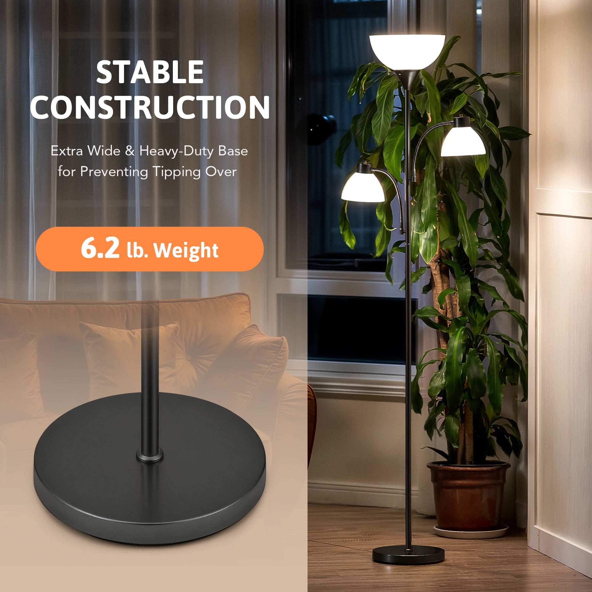 Bestco 71" Torchiere Floor Lamp with Reading Lights Multi Head Standing ...