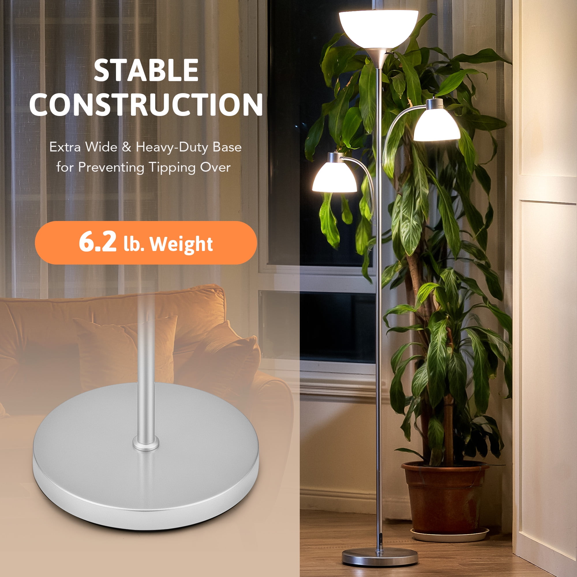 Bestco 71" Torchiere Floor Lamp with Reading Lights Multi Head Standing ...