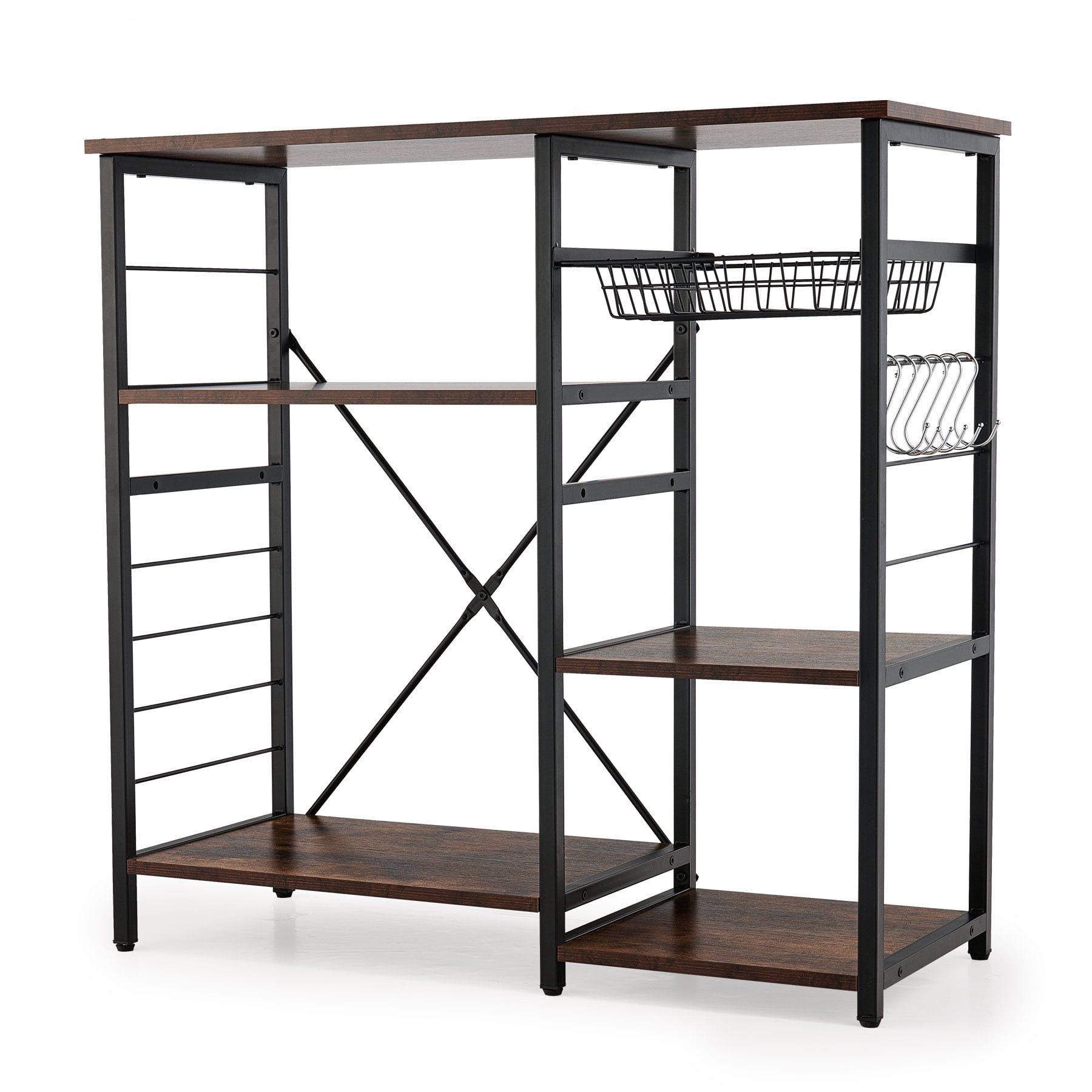 Bestco Wooden Baker’s Rack with 5 Storage Shelves & Kitchen Utility ...