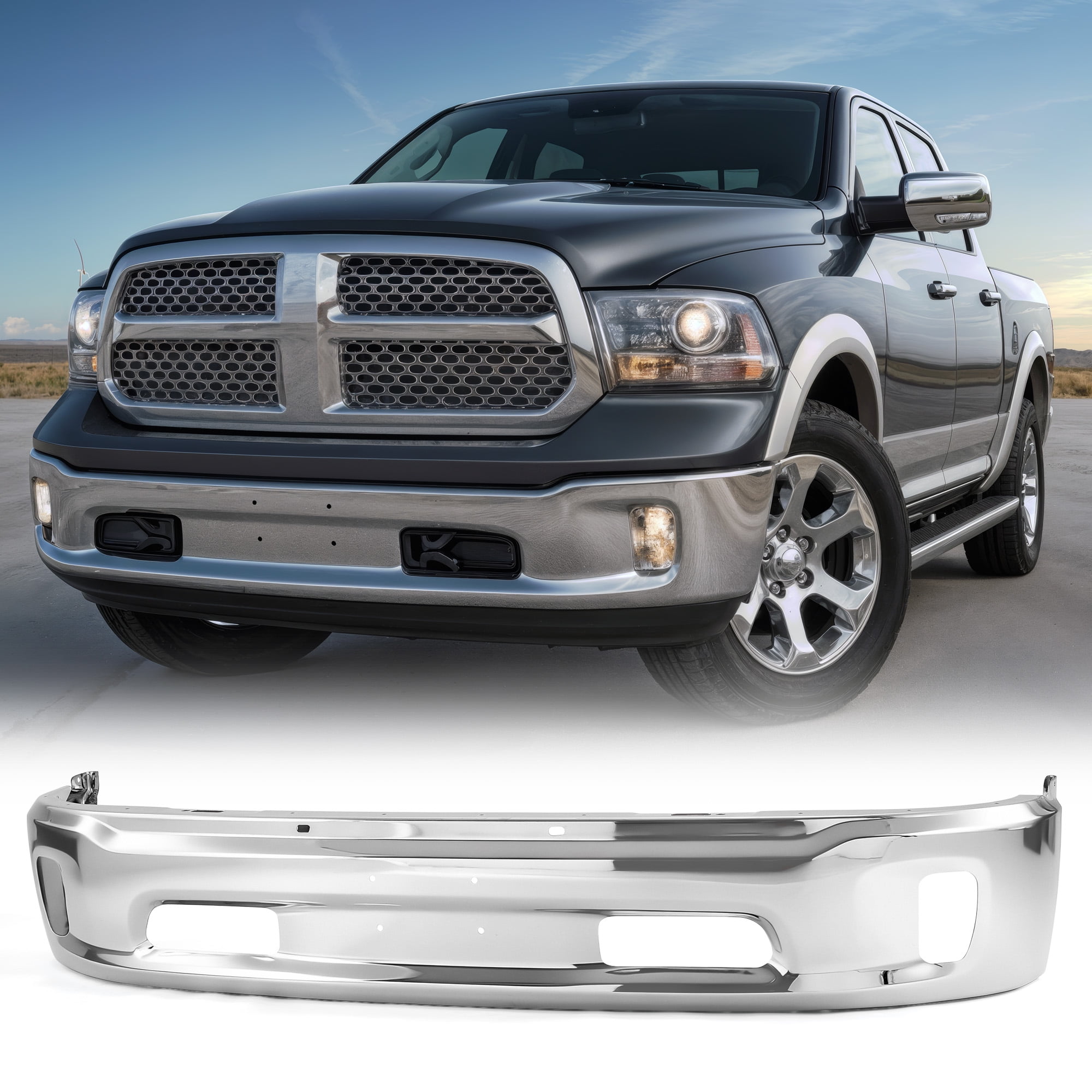 Bestco Chrome Front Bumper Face Bar Fit 2013-2018 Ram 1500, 2019-2024 ...