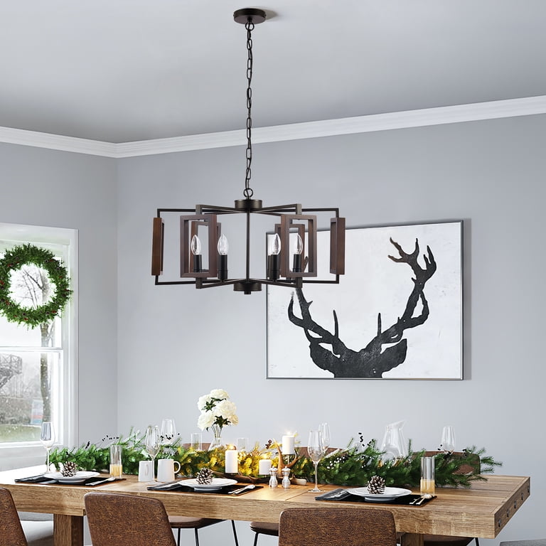 Square Cage Style Chandelier 4 Light Wood Square Cage Chandelier For