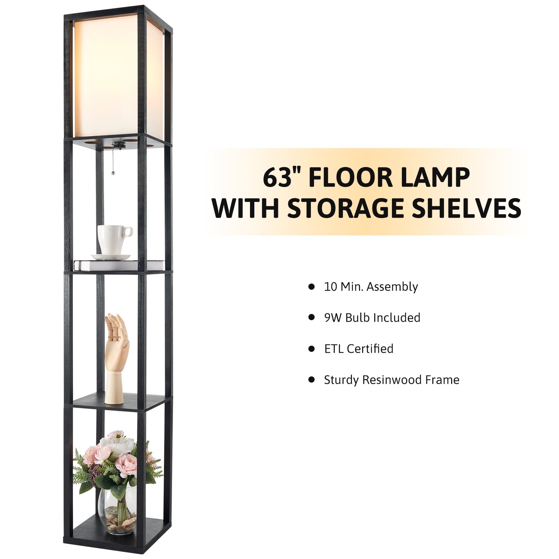 Bestco ETL Certified Floor Lamp with Storage Shelves and Bedroom Light ...