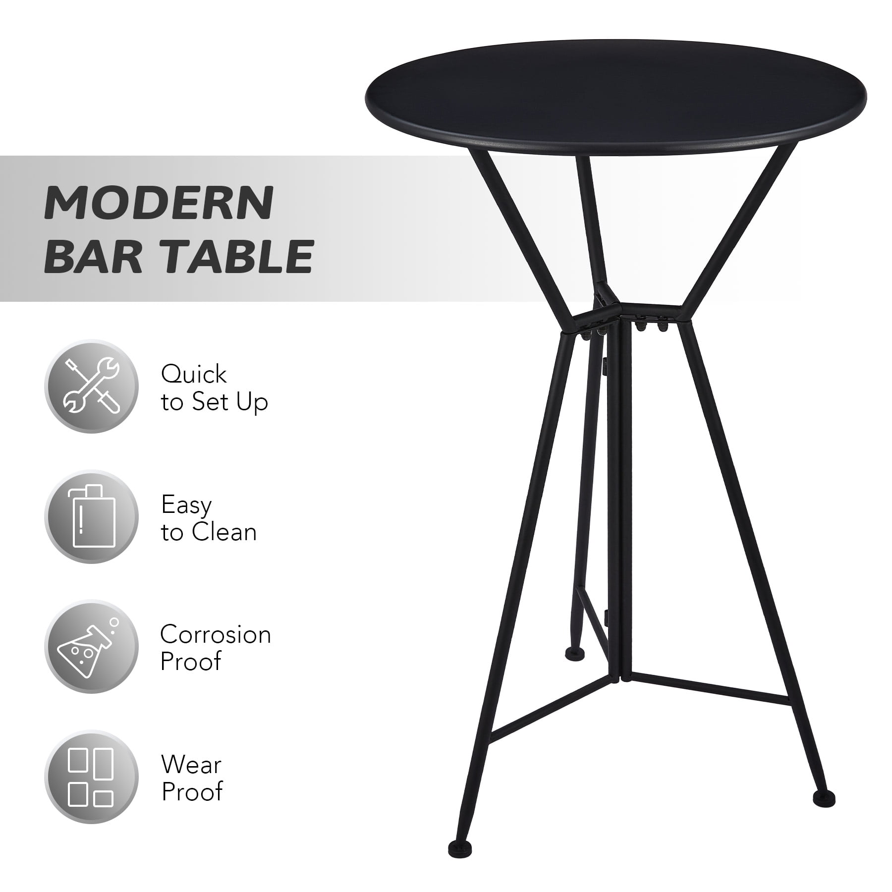 Bestco High Top Table - Modern Round Bar Table - Steel Frame - Walmart.com