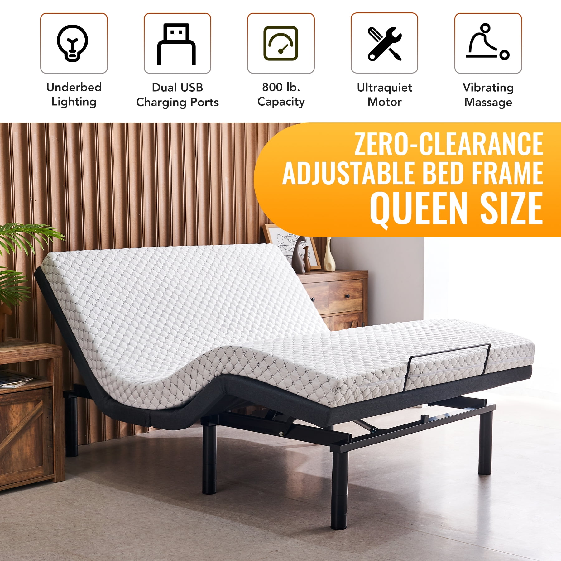Bestco Adjustable Queen Bed Frame with Built-in Massage, USB Port ...