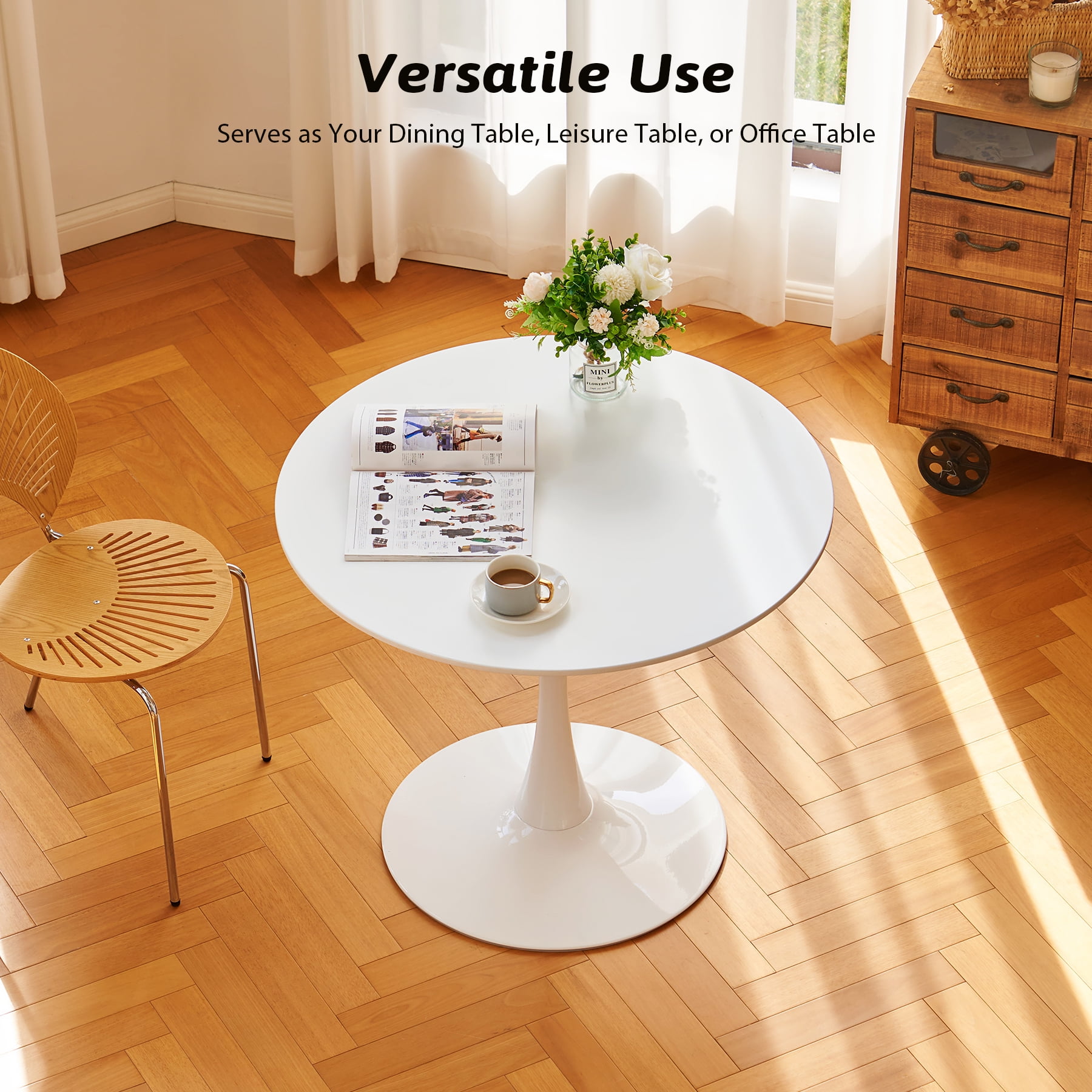 Bestco Round Dining Table, 36 Inch Tulip Table with MDF Top and Steel ...