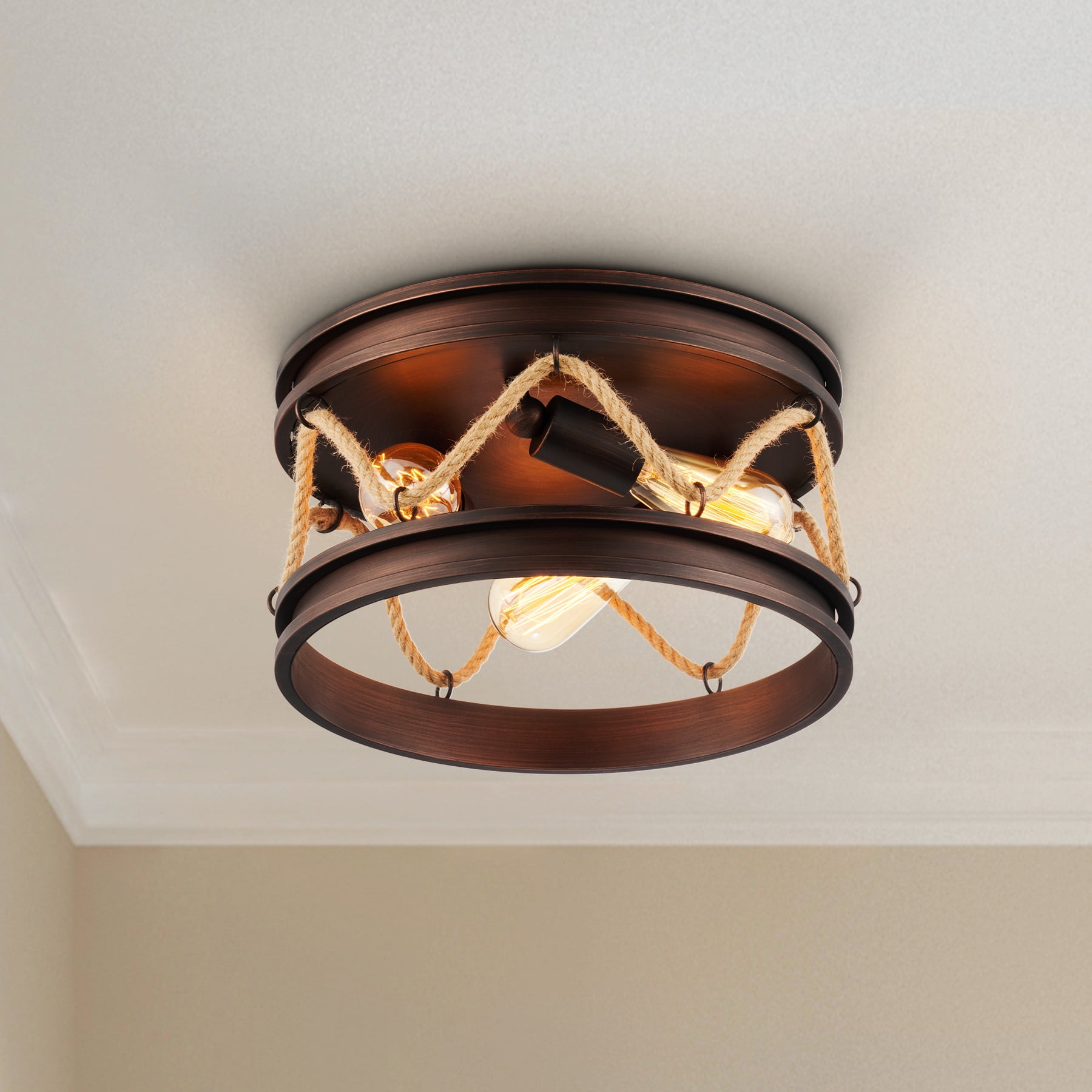 Free Shipping! Bestco Rustic Ceiling Light with Rope Drum Shade for ...