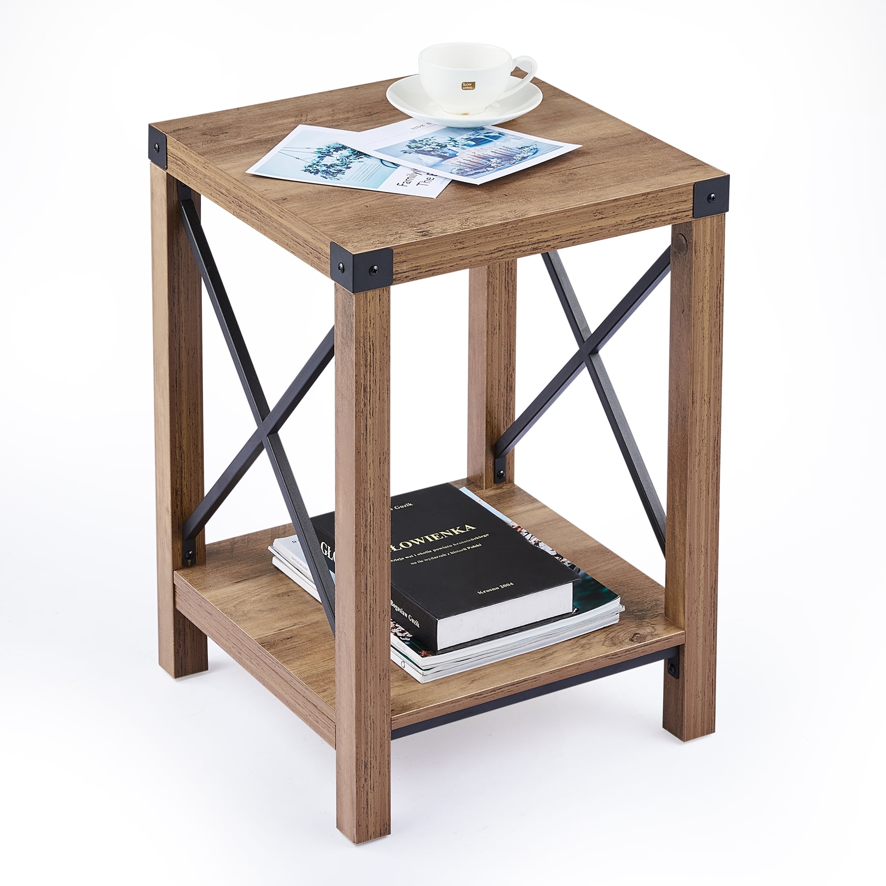 Bestco Side Table with Storage Shelf 16x16" Coffee & End Table for ...
