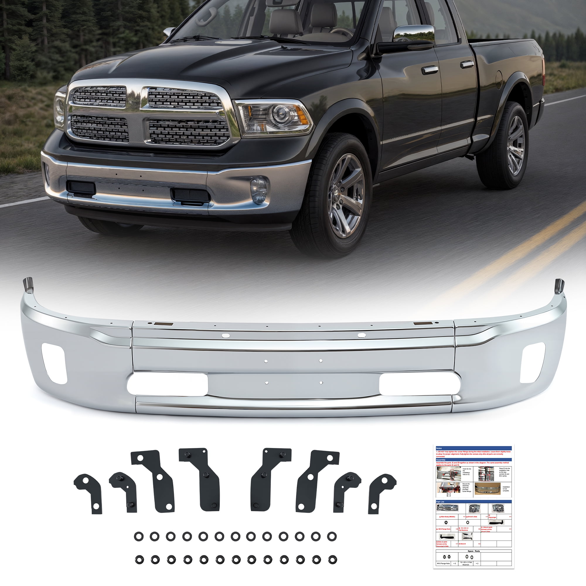 Bestco Split Front Bumper Cover for 2013-2018 Dodge Ram 1500 w Fog ...