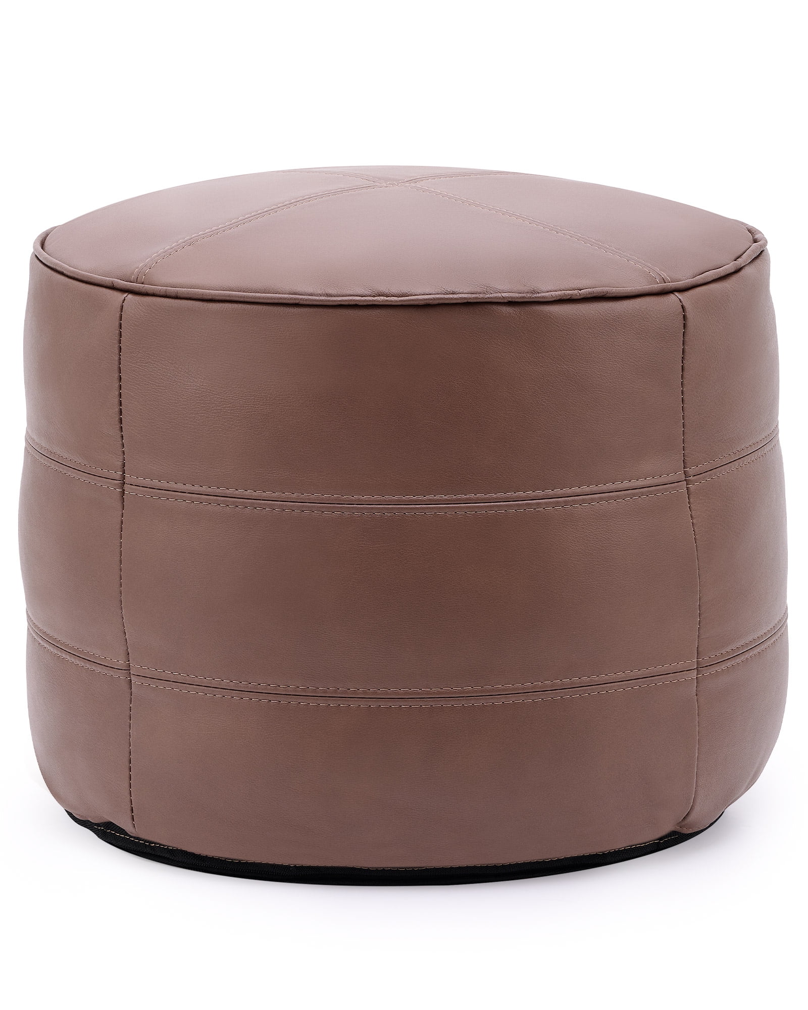 Bestco Stuffed Round Pouf, Genuine Leather Pouf Ottoman, Handmade ...