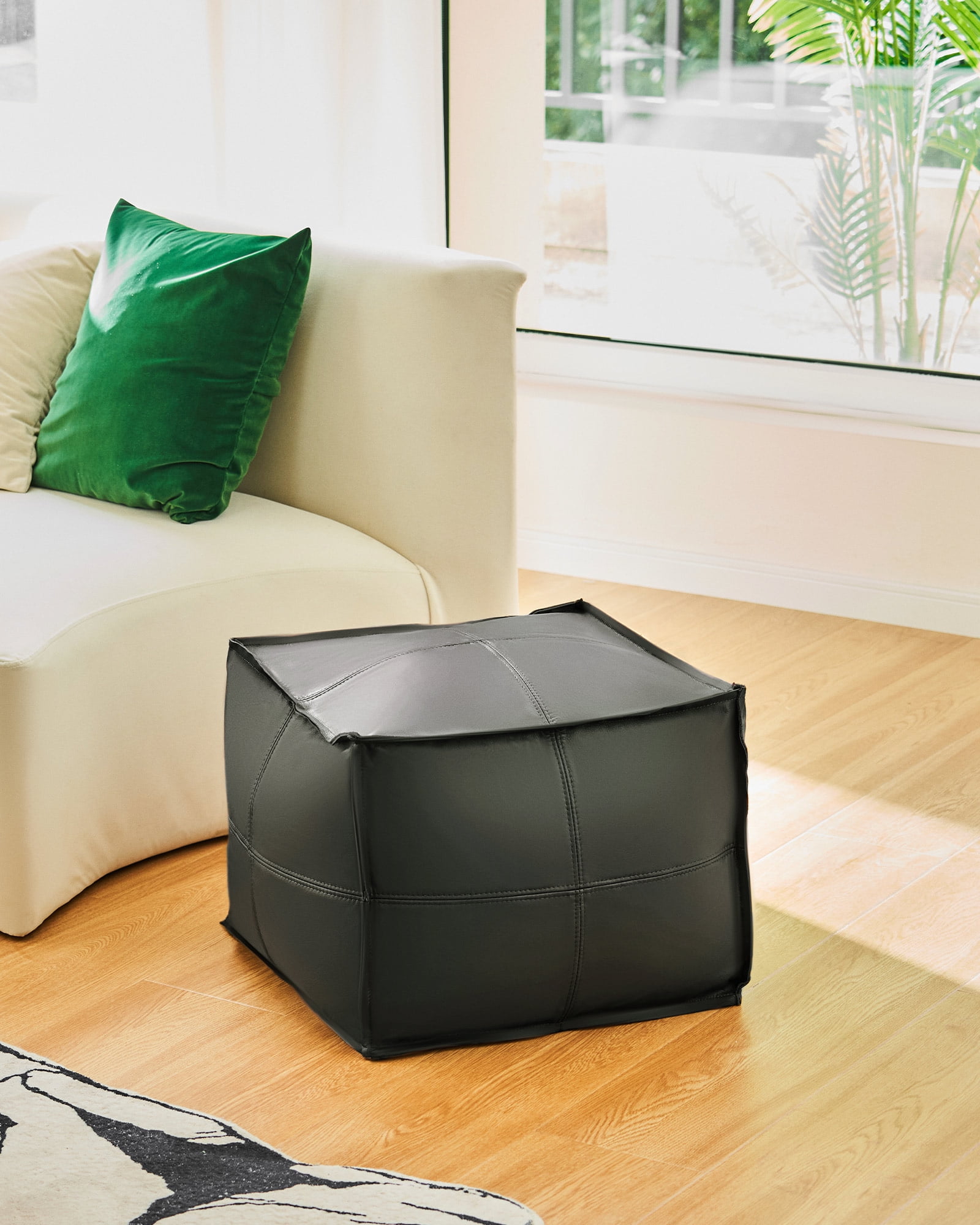 Bestco Stuffed Square Pouf, Genuine Leather Pouf Ottoman, Handmade ...