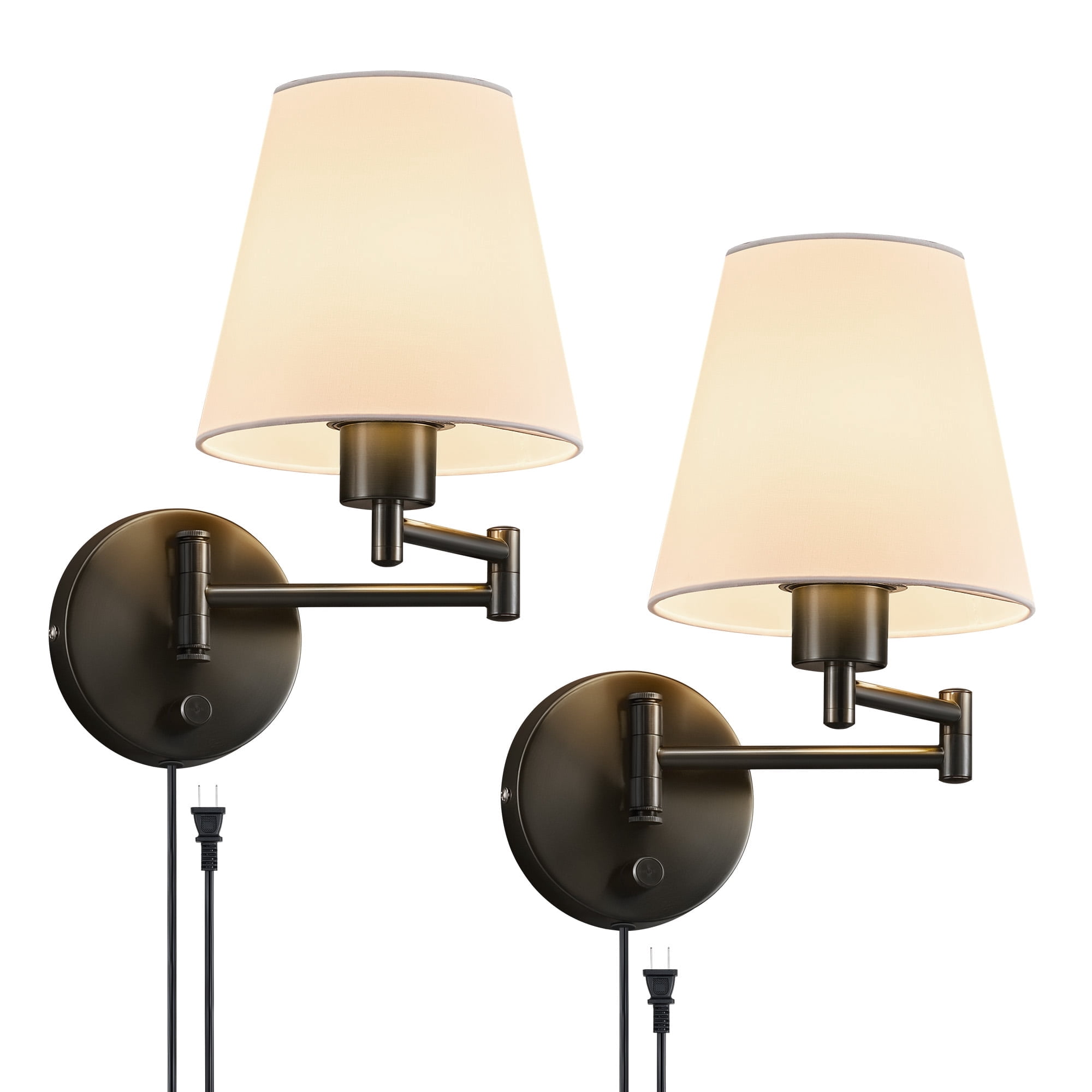 Bestco Swing Arm Wall Lamp Plug in & Hardwired Wall Sconce 2 Packs ...