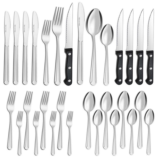 Bestdin 24 Pieces Silverware Set with Steak Knives, Flatware Sets ...