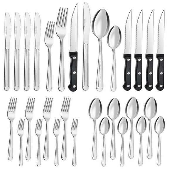 60-Piece Hammered Silverware Set for 12, Stainless Steel Flatware Set ...