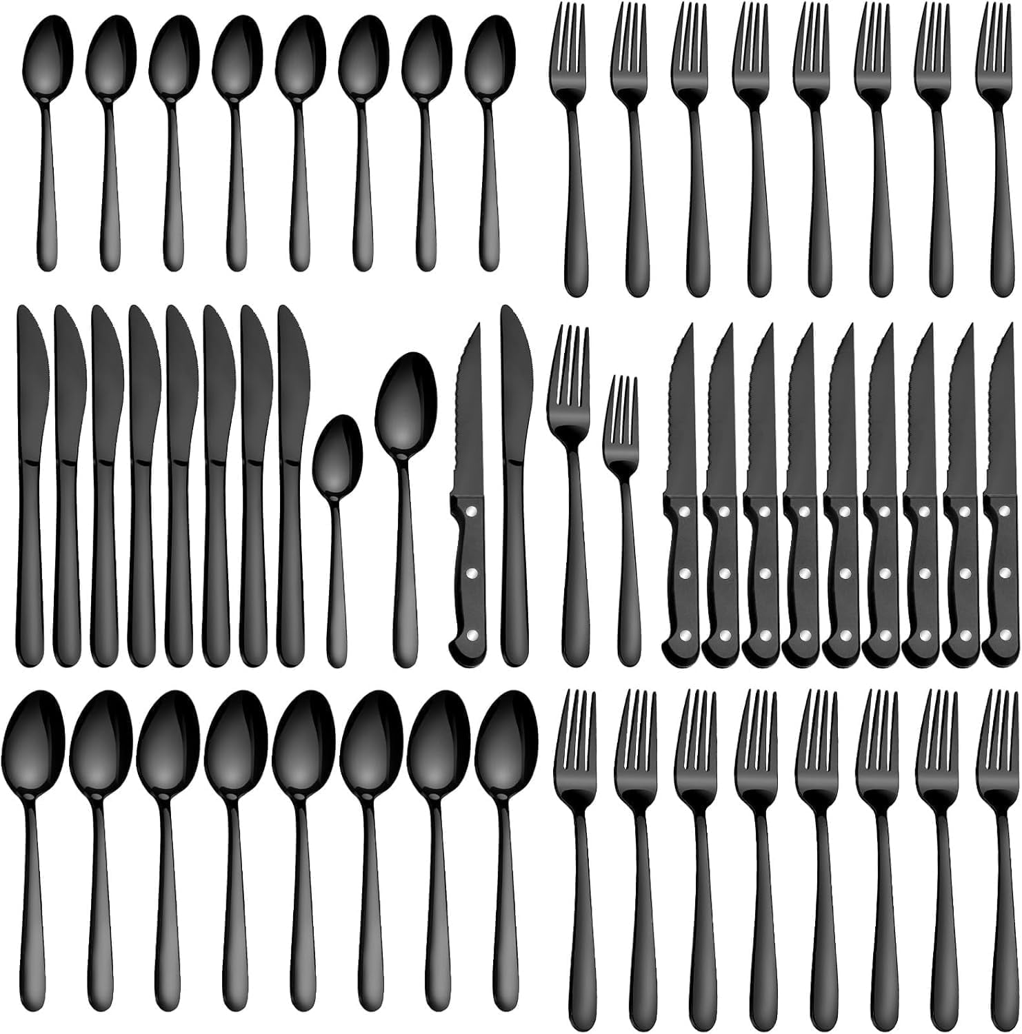 Bestdin 48-Pieces Black Silverware Sets for 8, Flatware Set with Steak ...