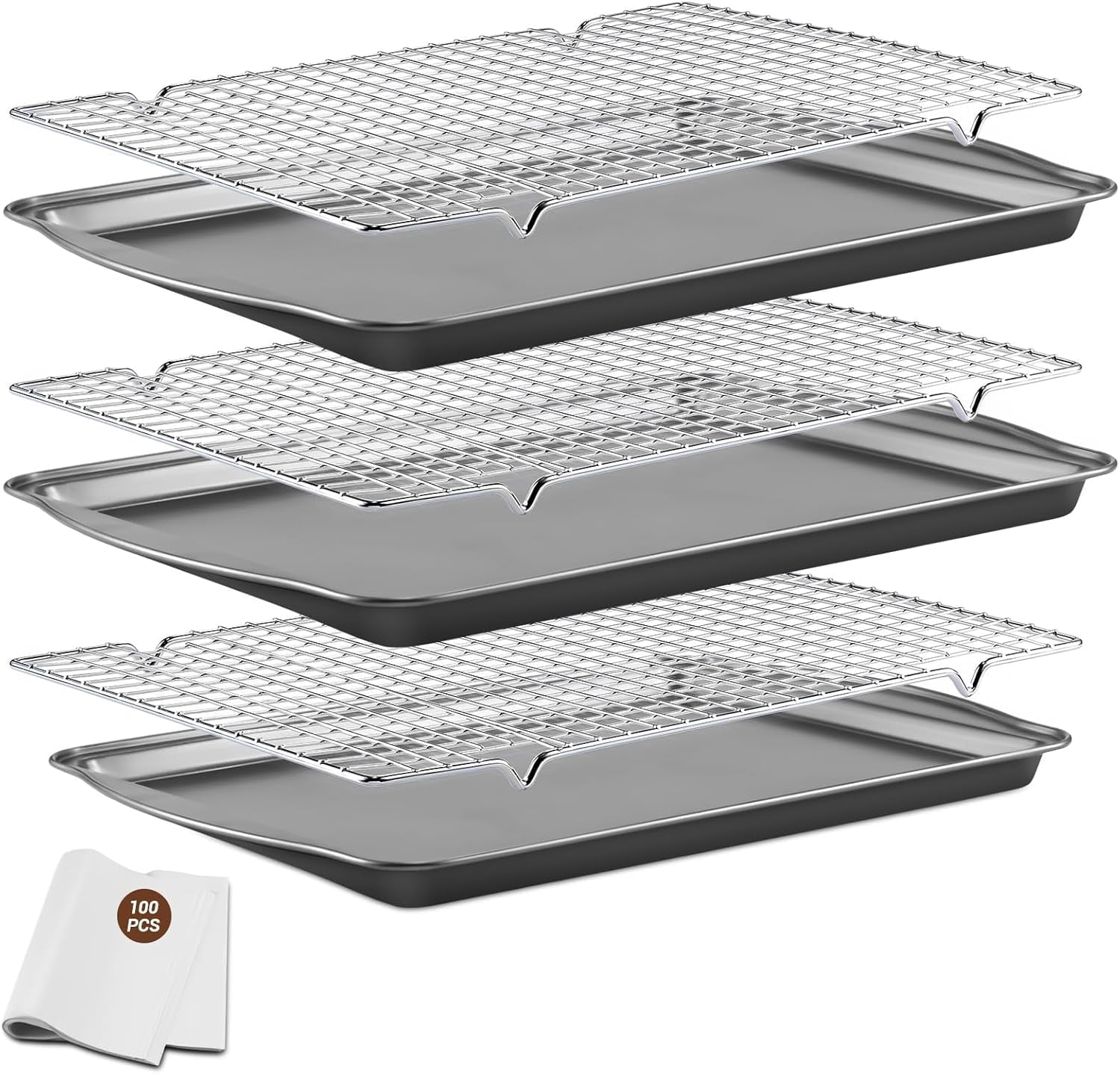 Bestdin 106-Piece Baking Sheets and Racks Set, 3 PCS Nonstick Carbon ...
