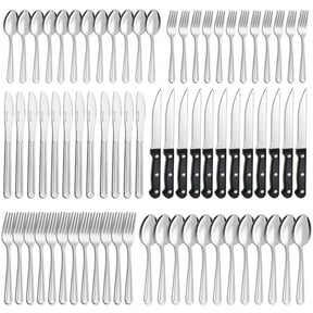 24 Piece Silverware Set with Steak Knives Flatware Sets for 6 Stainless ...