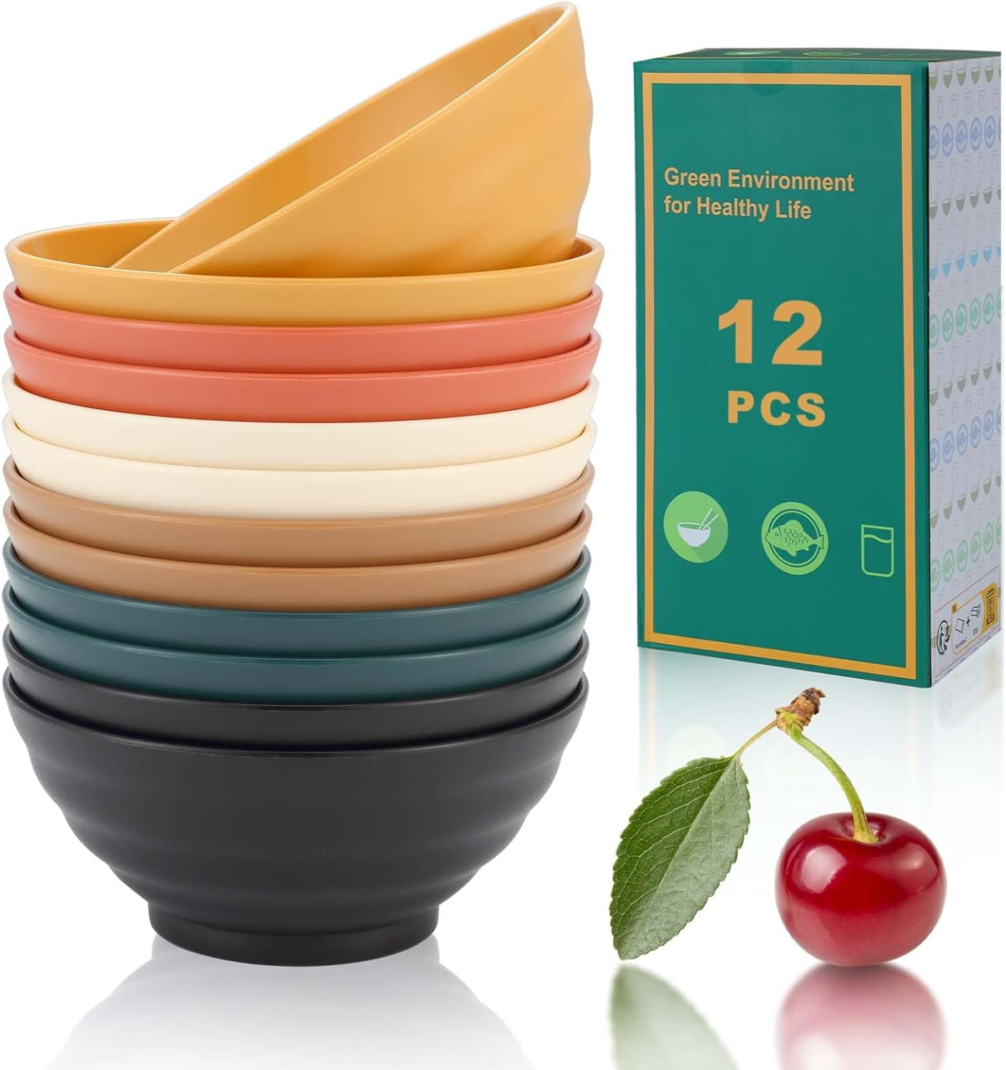 Bestdin Bowls Set 12 Pack,34oz Reusable Plastic Soup Bowls for Kitchen ...