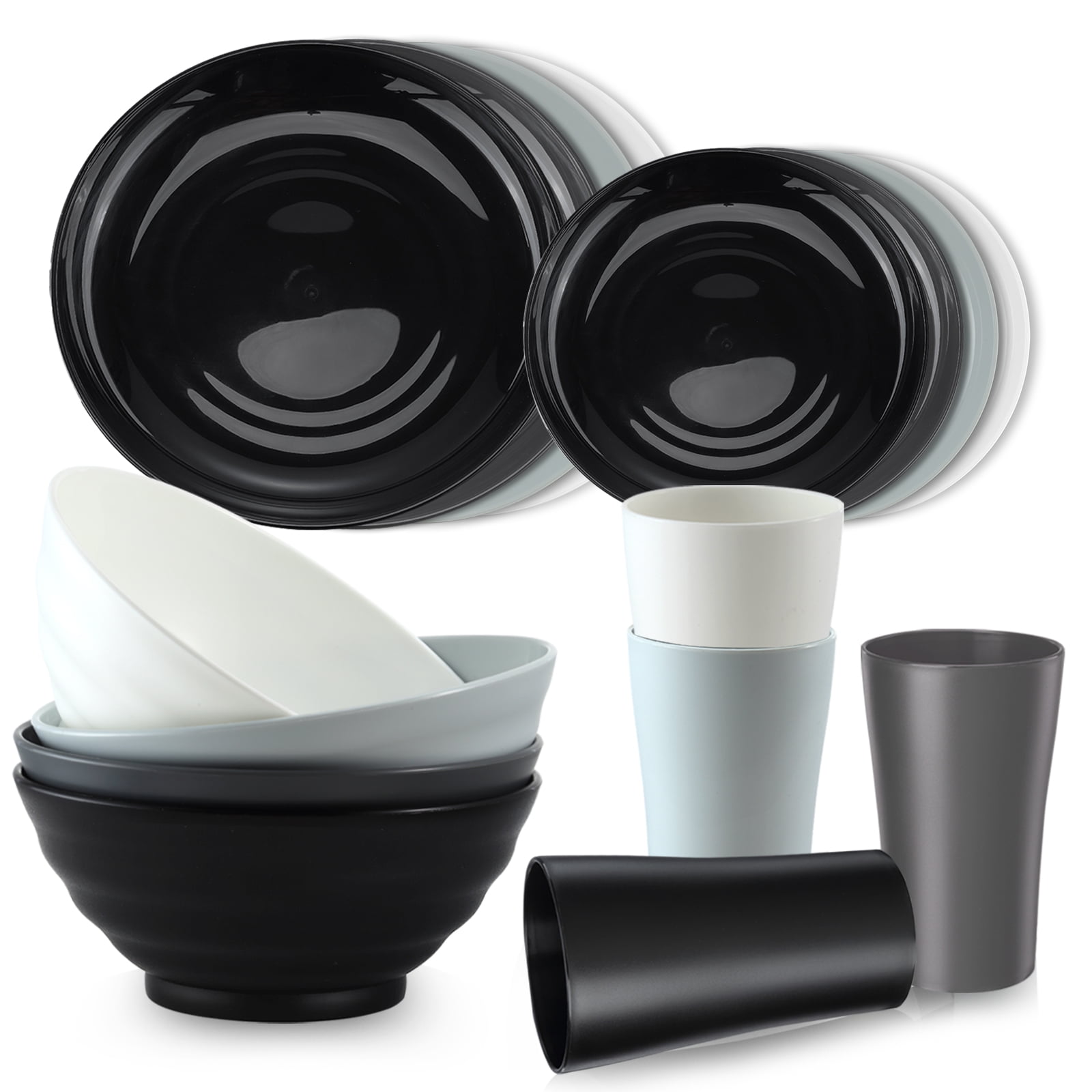 Bestdin 16-Piece Plastic Dinnerware Set, Gradient Black, Unbreakable ...