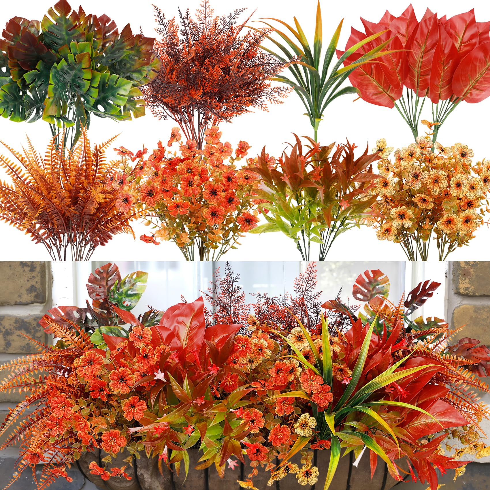 Besteek 20 Bundles Artificial Fall Flowers for Outdoor Fake Plants Faux ...