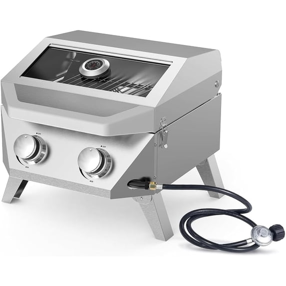 Bestfire 2-Burner Tabletop Gas Grill with Viewing Glass Lid, 20,000 BTU ...