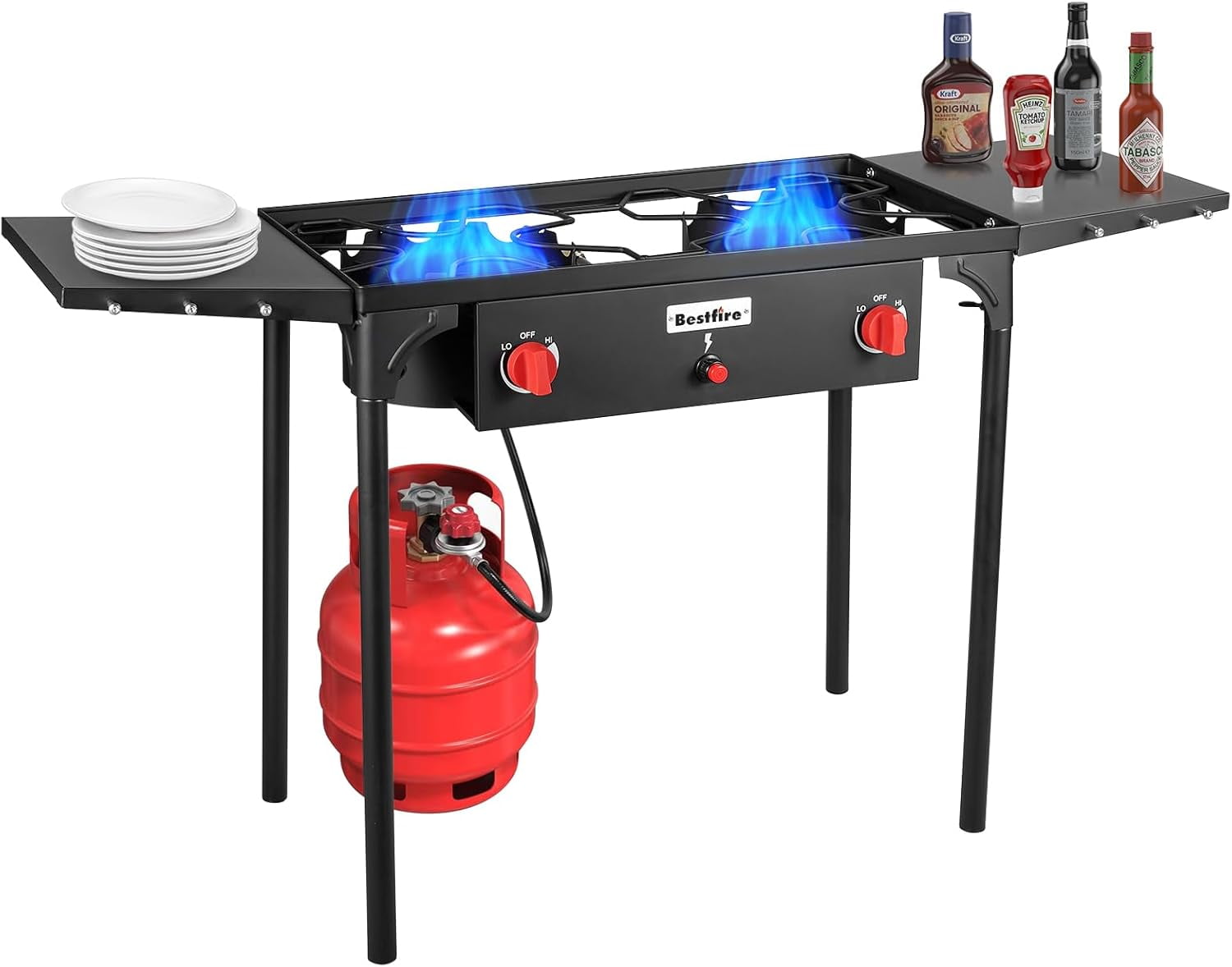Bestfire 2 burner camping stove with Auto Ignition Button,Side Shelves ...