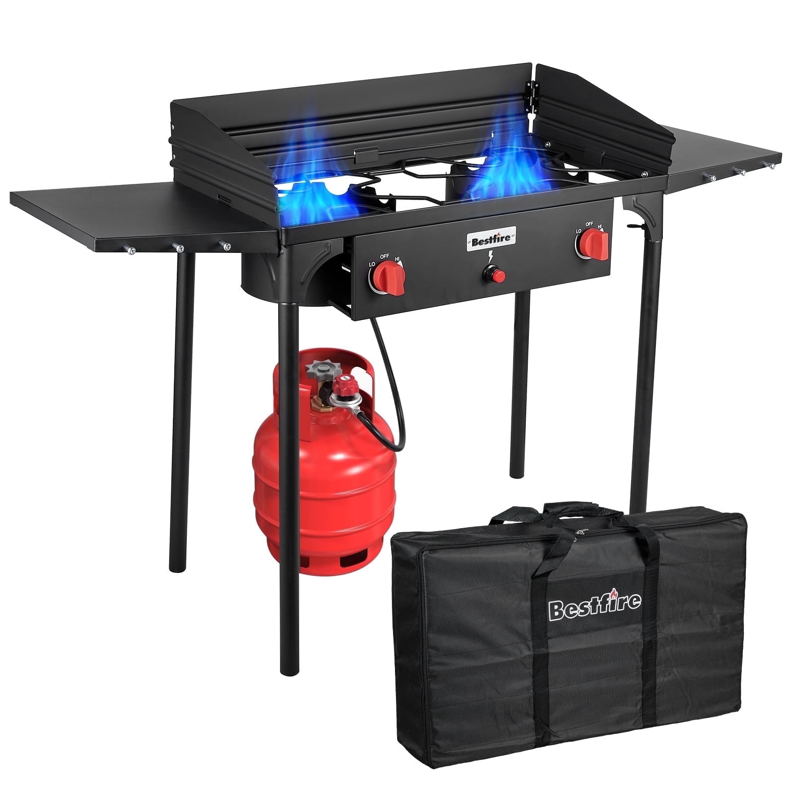 Bestfire Gas Stove with Regulator, Windpanel, Bag & Side Shelves，2 ...